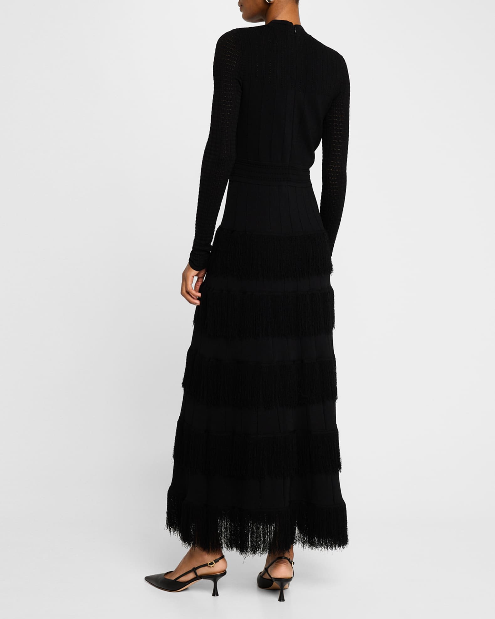 Lela Rose Piper Tiered Fringe Pointelle-Knit Maxi Dress | Neiman Marcus