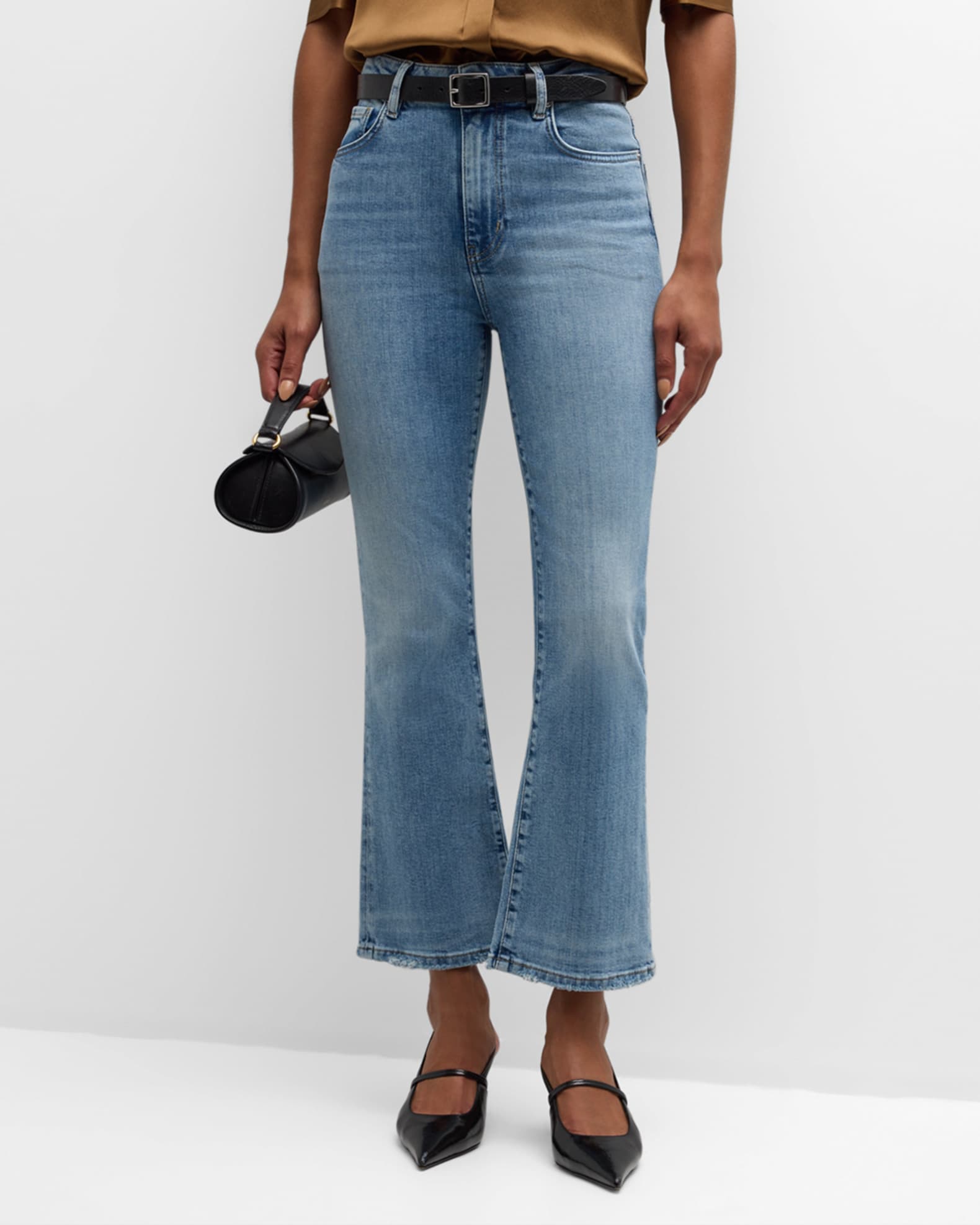 FRAME Le Crop Mini Boot Worn Fray Jeans | Neiman Marcus