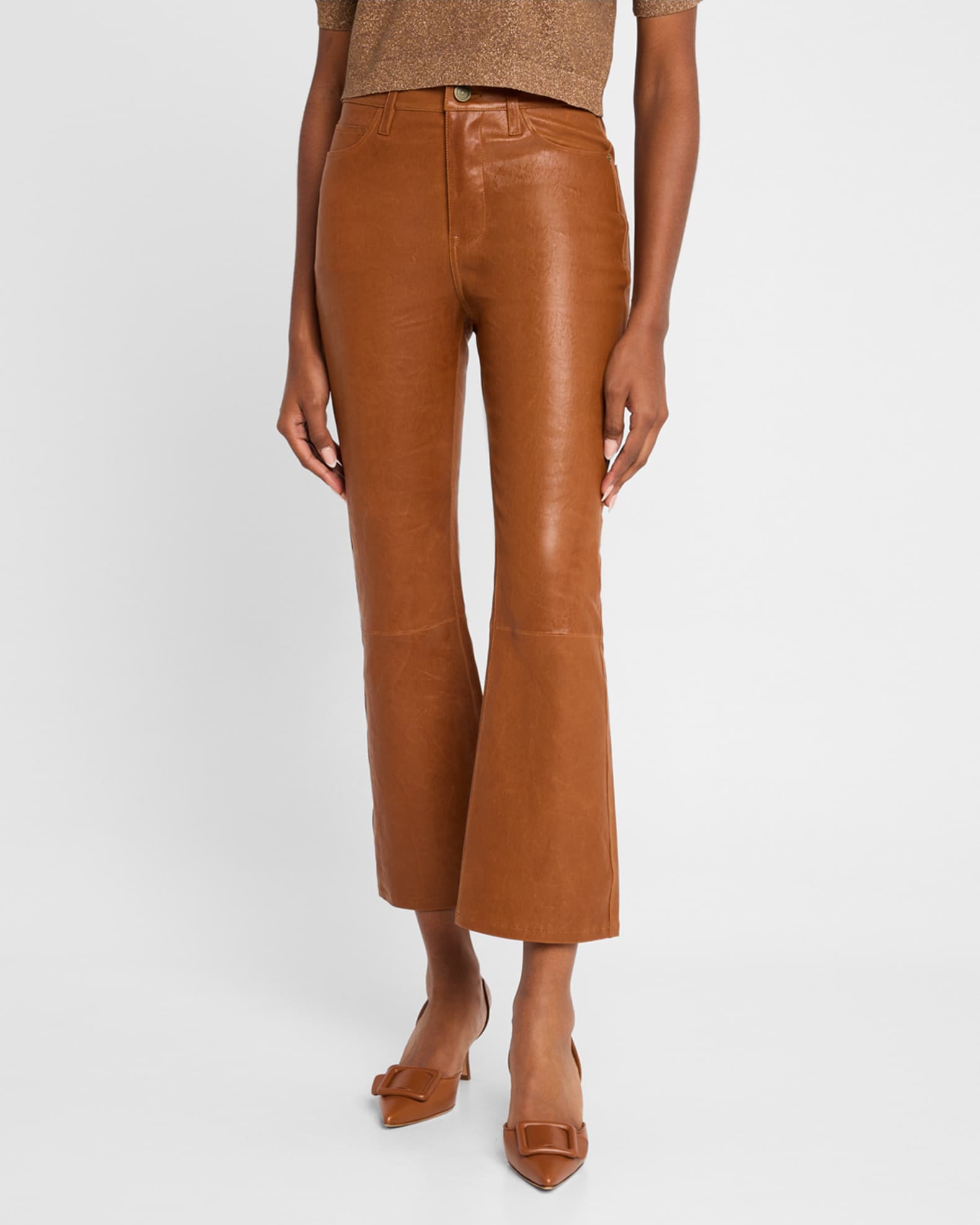 FRAME Le Crop Mini Boot Leather Pants | Neiman Marcus