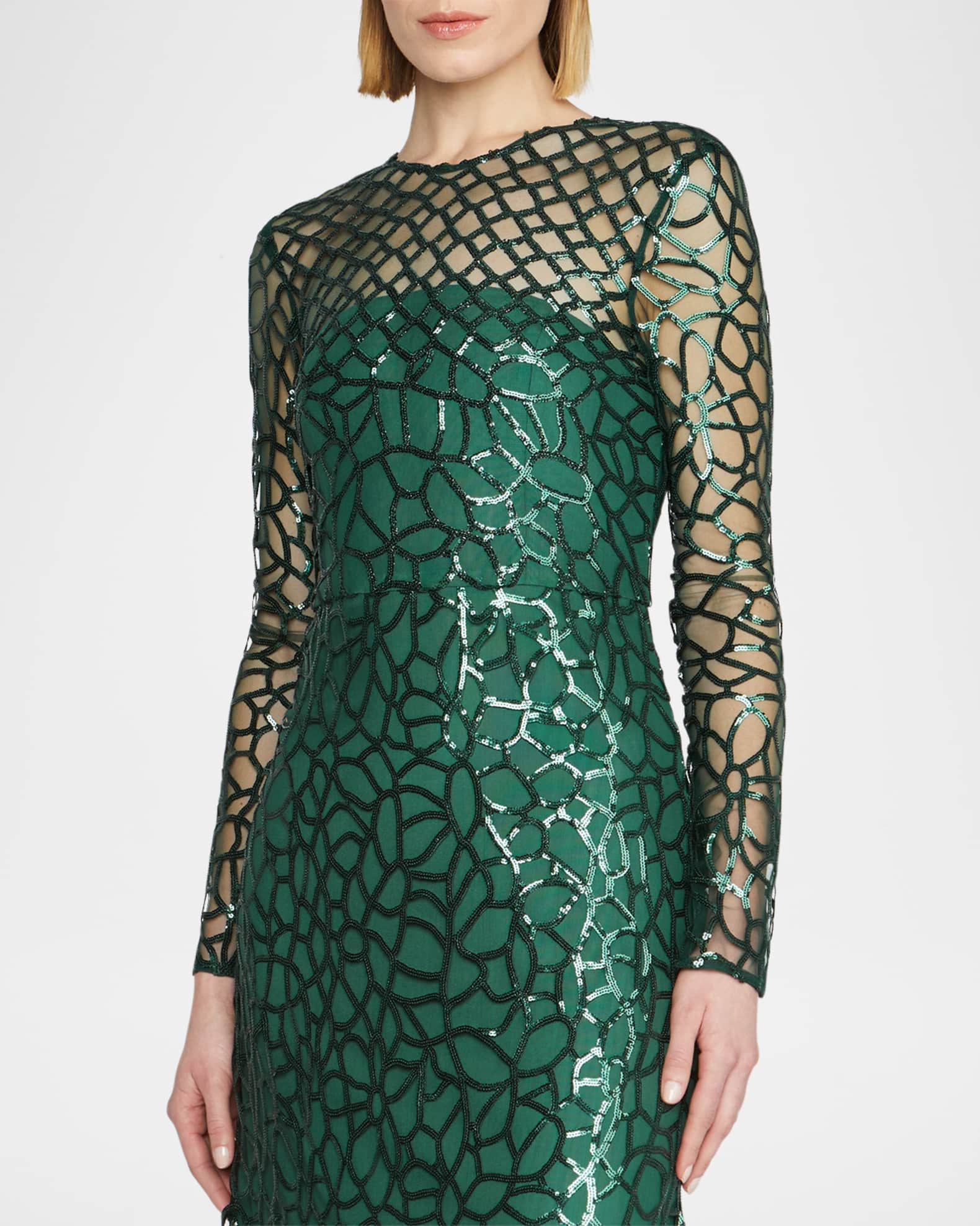 Monique Lhuillier Aimee A-Line Sequin Illusion Gown | Neiman Marcus