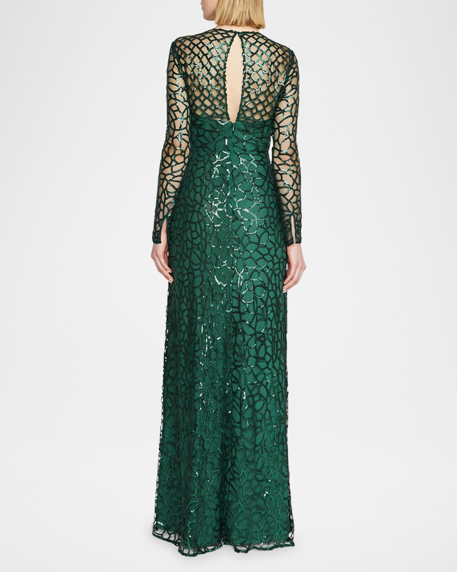 Monique Lhuillier Aimee A-Line Sequin Illusion Gown | Neiman Marcus