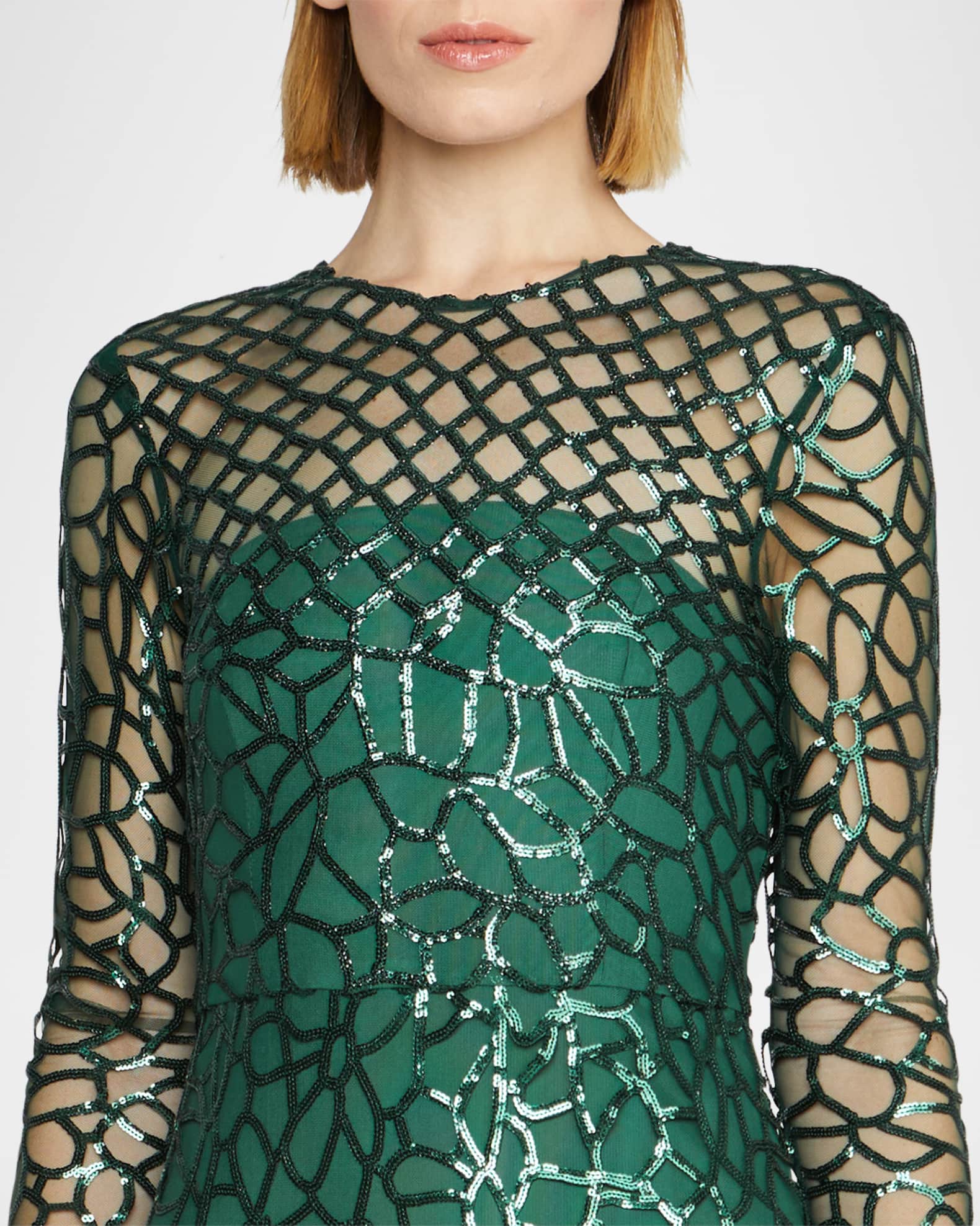 Monique Lhuillier Aimee A-Line Sequin Illusion Gown | Neiman Marcus