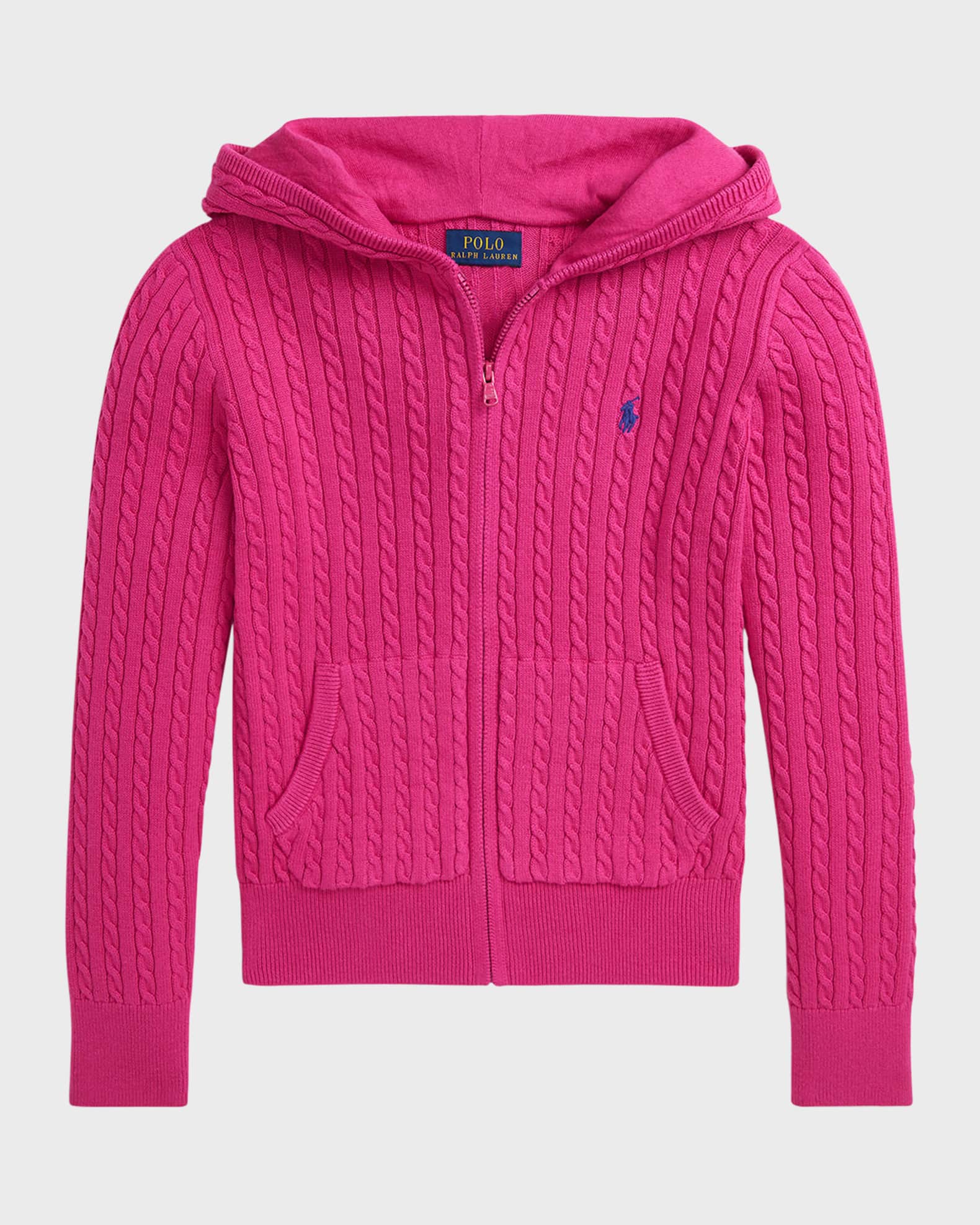 Girl's Cotton Mini Cable-Knit Zip Sweater | Neiman Marcus