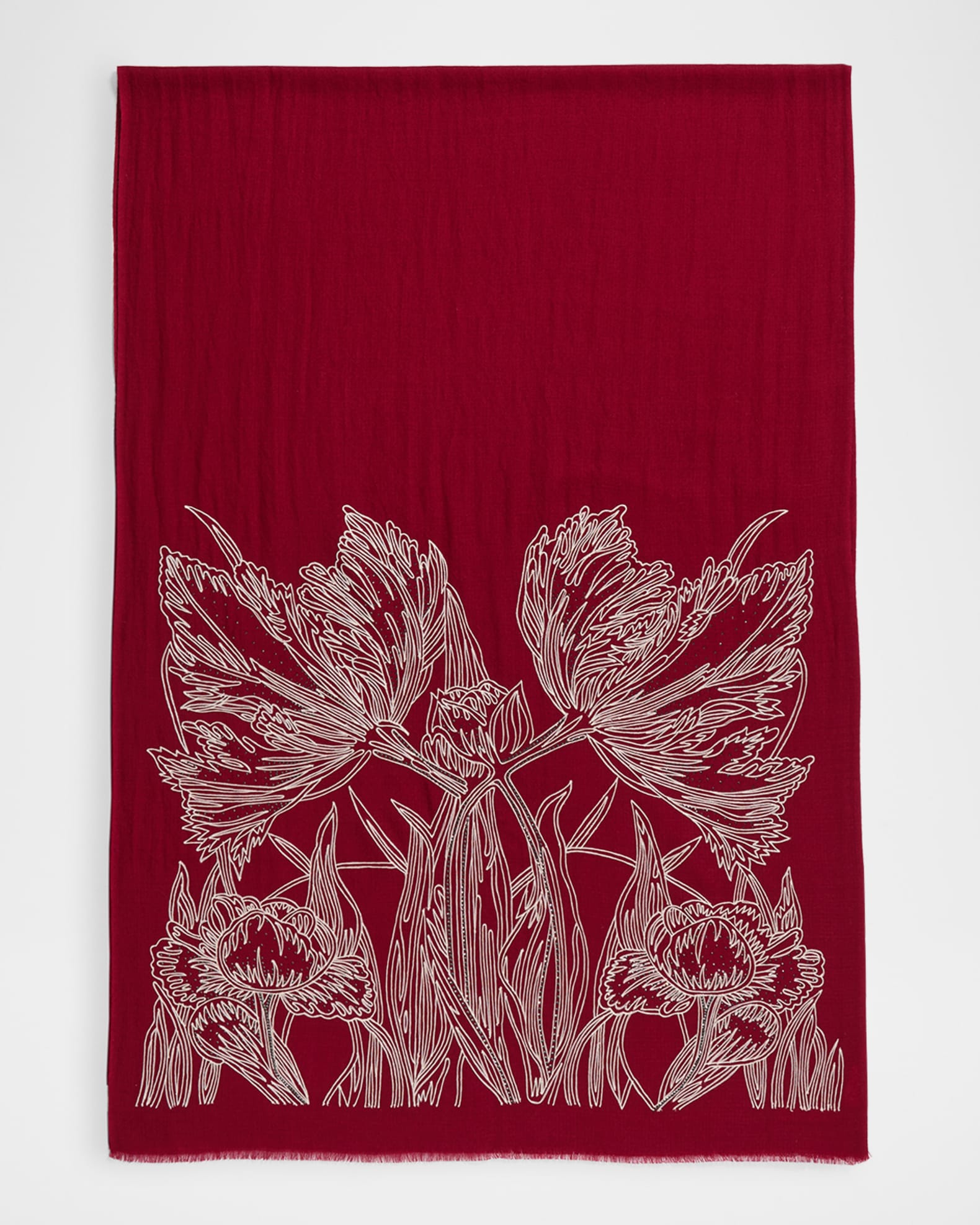 Janavi India Floral Embroidered Merino Wool Scarf | Neiman Marcus