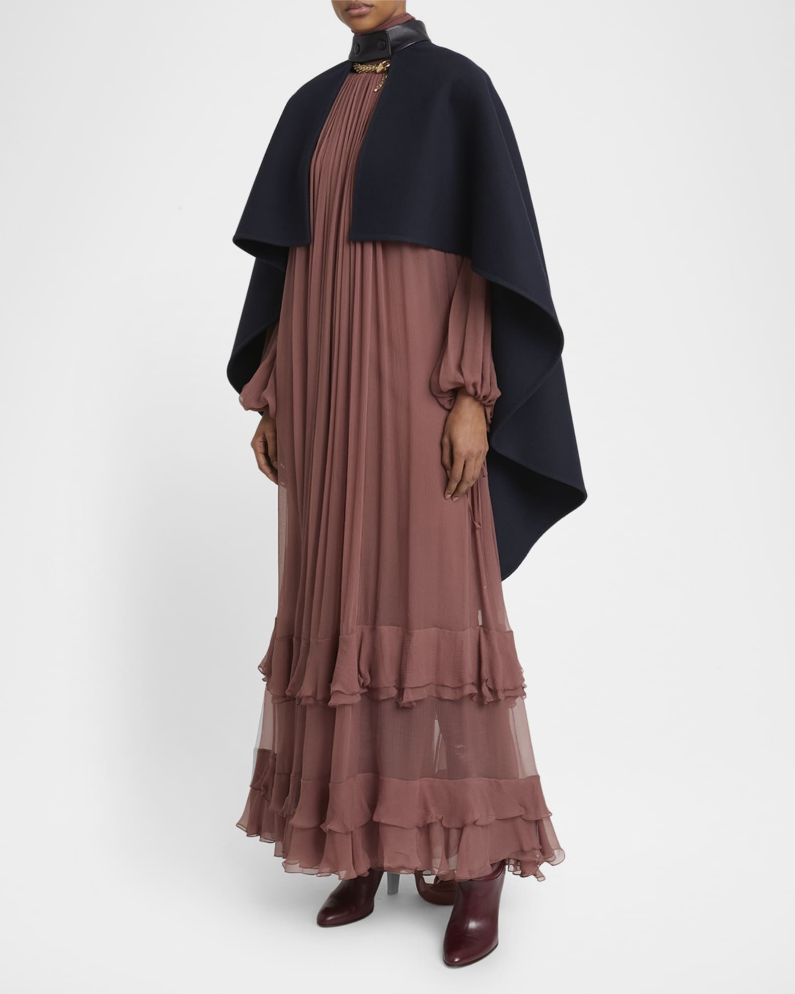 Chloe Leather Strap Double Face Wool Cape | Neiman Marcus