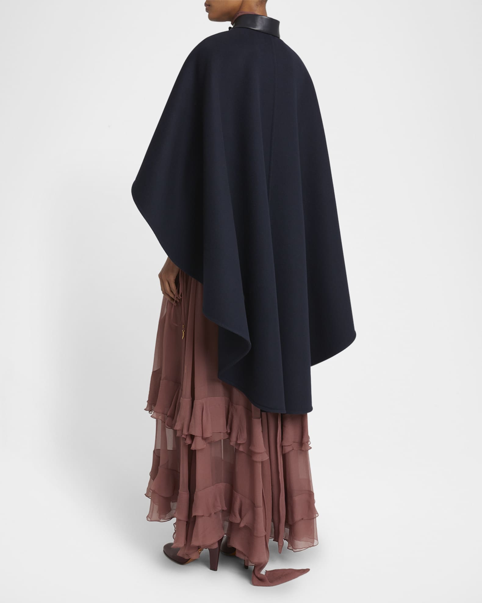 Chloe Leather Strap Double Face Wool Cape | Neiman Marcus