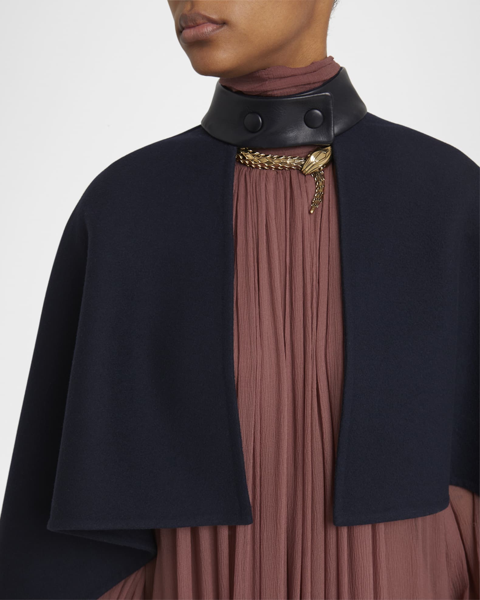 Chloe Leather Strap Double Face Wool Cape | Neiman Marcus