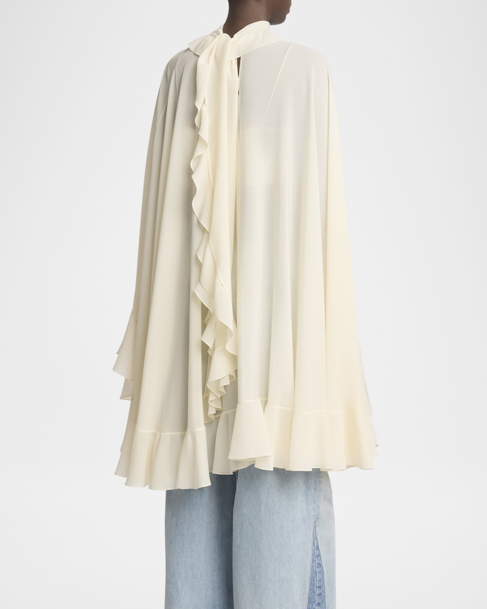 Chloe High Neck Ruffle Sleeve Asymmetric Top | Neiman Marcus