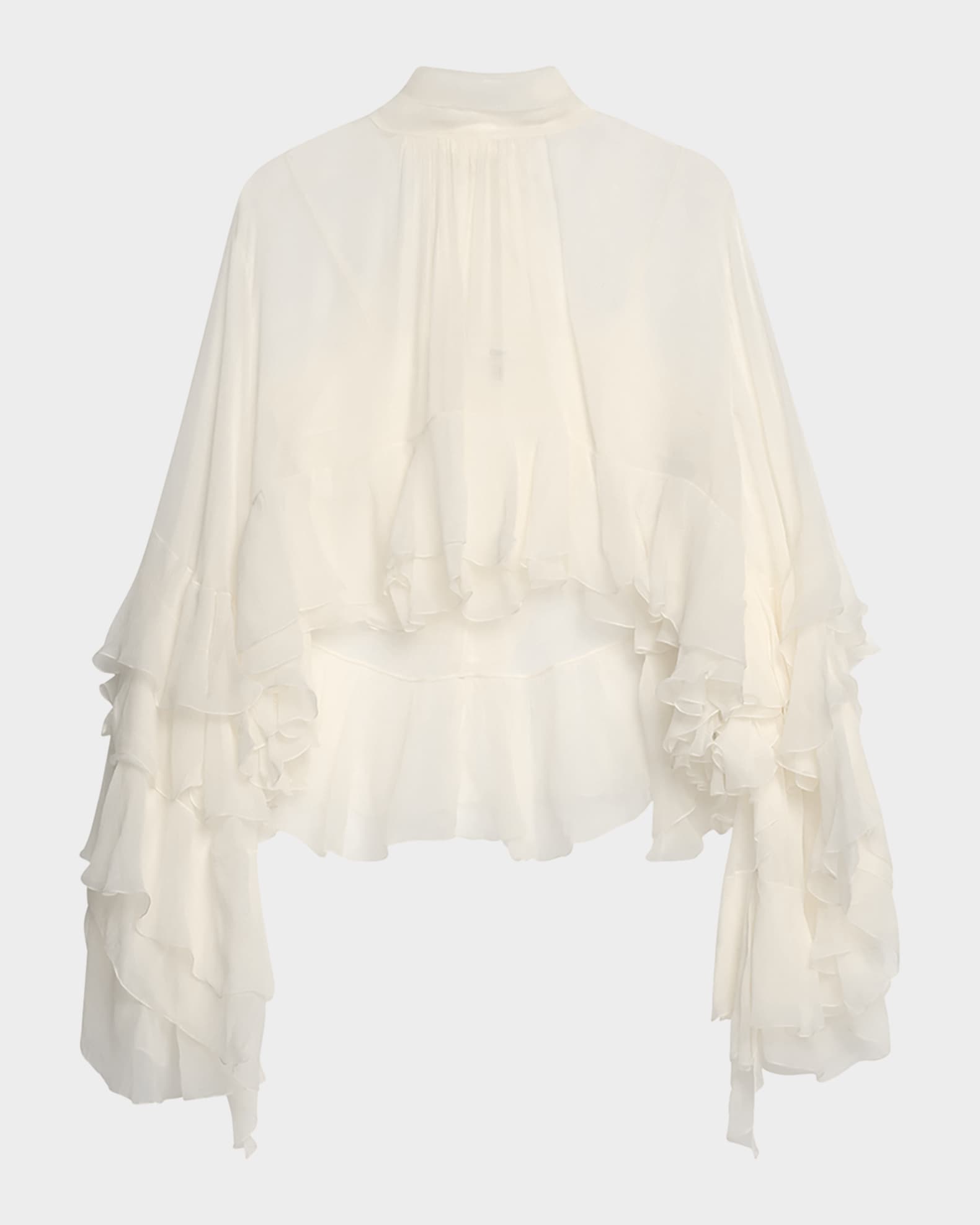 Chloe High Neck Ruffle Sleeve Asymmetric Top | Neiman Marcus