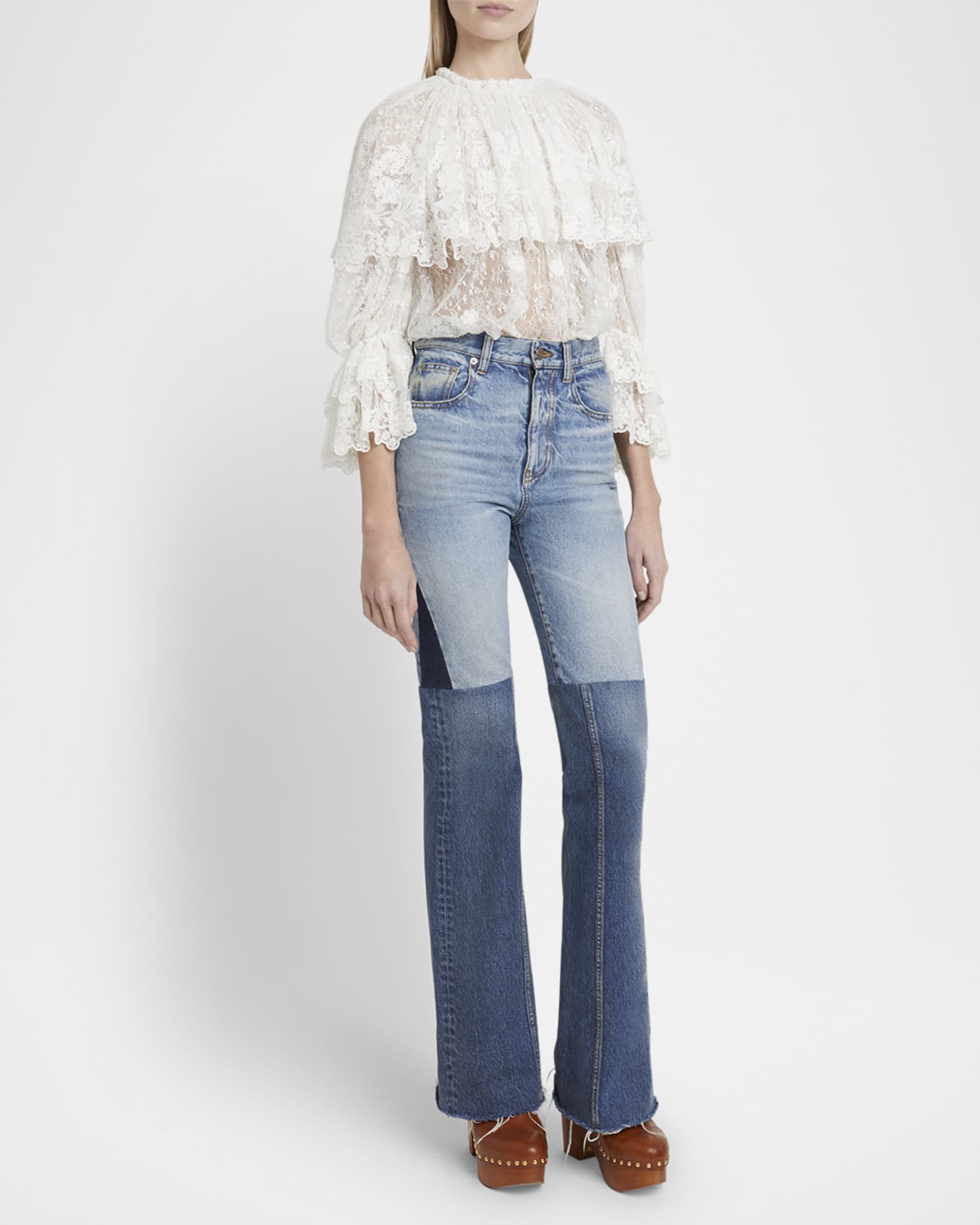 Chloe Denim Patchwork Flare Leg Pants | Neiman Marcus