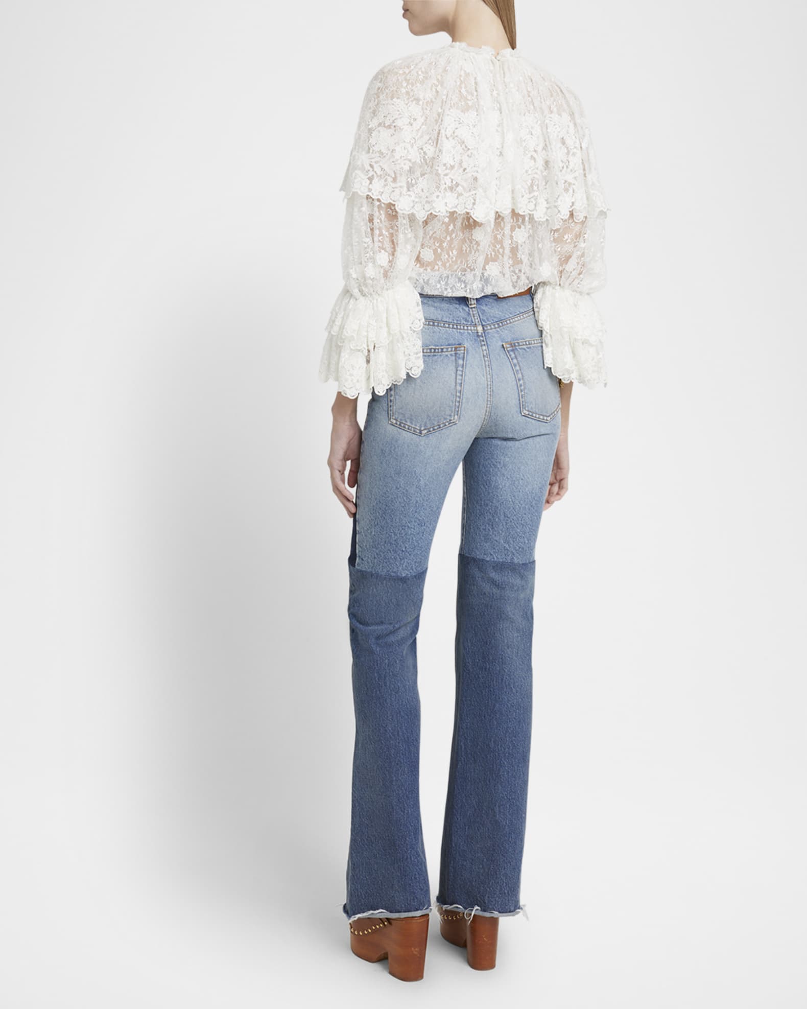 Chloe Denim Patchwork Flare Leg Pants | Neiman Marcus