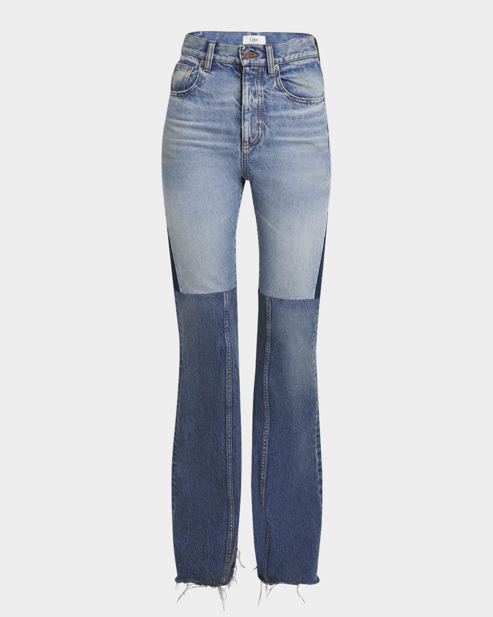 Chloe Denim Patchwork Flare Leg Pants | Neiman Marcus