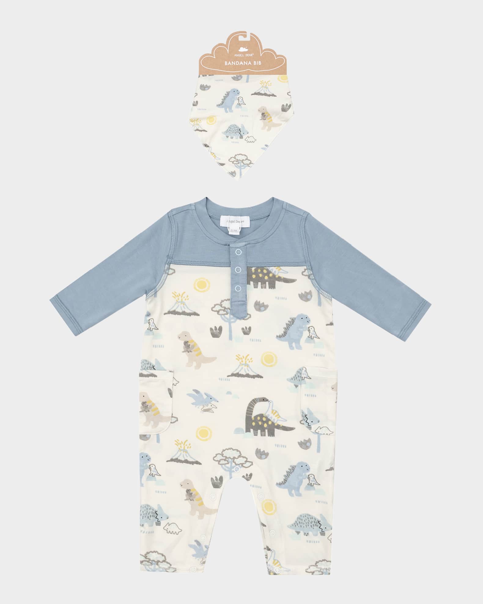 Angel Dear Boy's Baby Love Dinos Two-Toned Coverall W/ Bib, Size 3M-24M ...