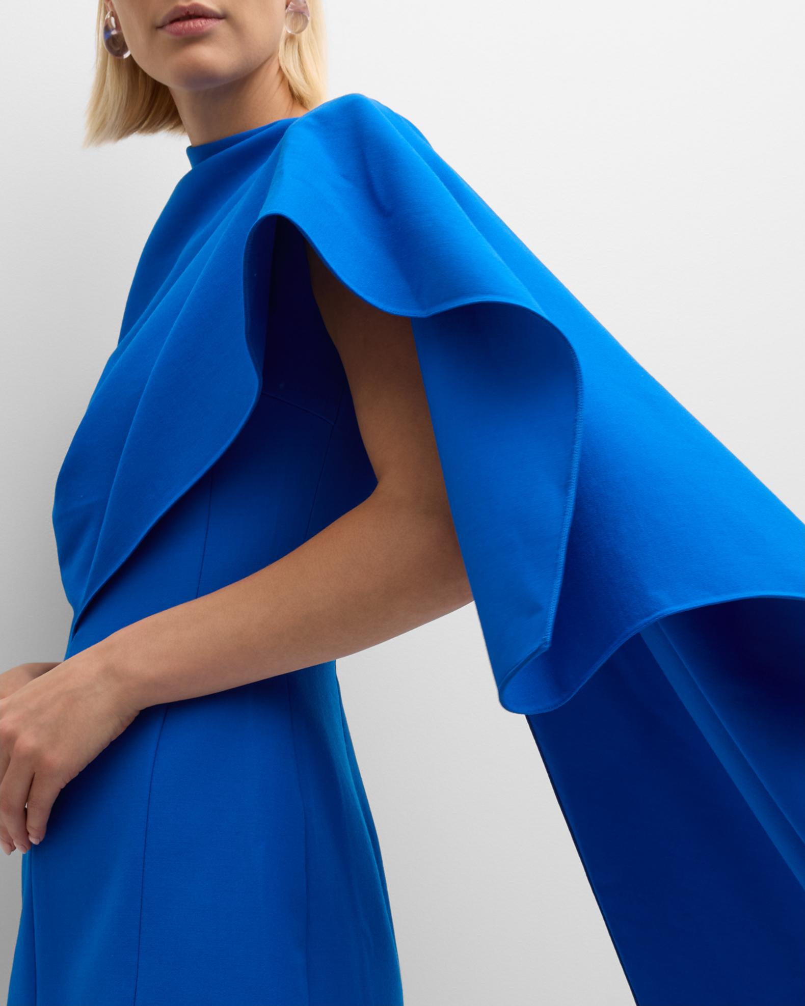 Oscar de la Renta One Shoulder Cape Detail Stretch Wool Mini Dress ...