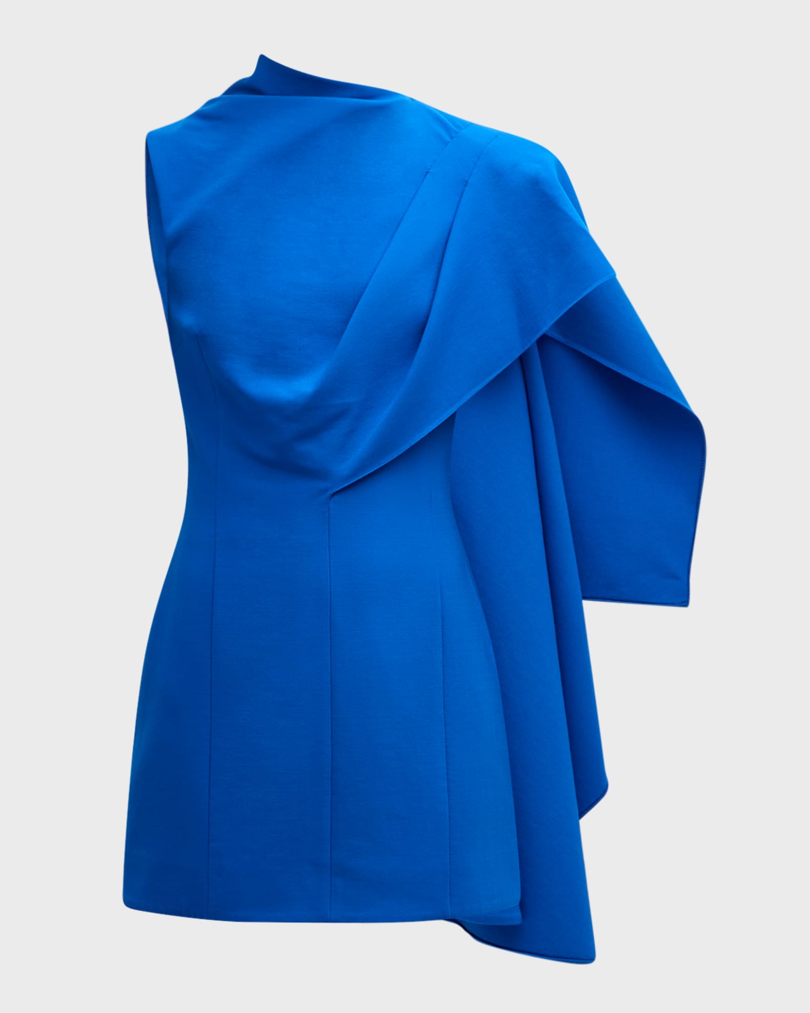 Oscar de la Renta One Shoulder Cape Detail Stretch Wool Mini Oscar de la Renta One Shoulder Cape Detail Stretch Wool Mini