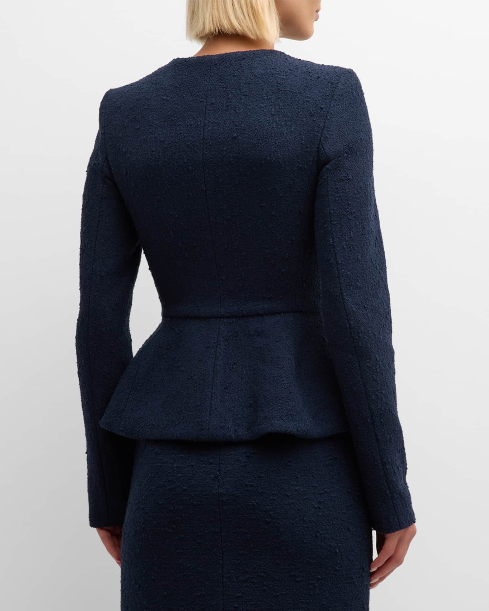 Oscar de la Renta Peplum Orchid Applique Wool Tweed Jacket Oscar de la Renta Peplum Orchid Applique Wool Tweed Jacket
