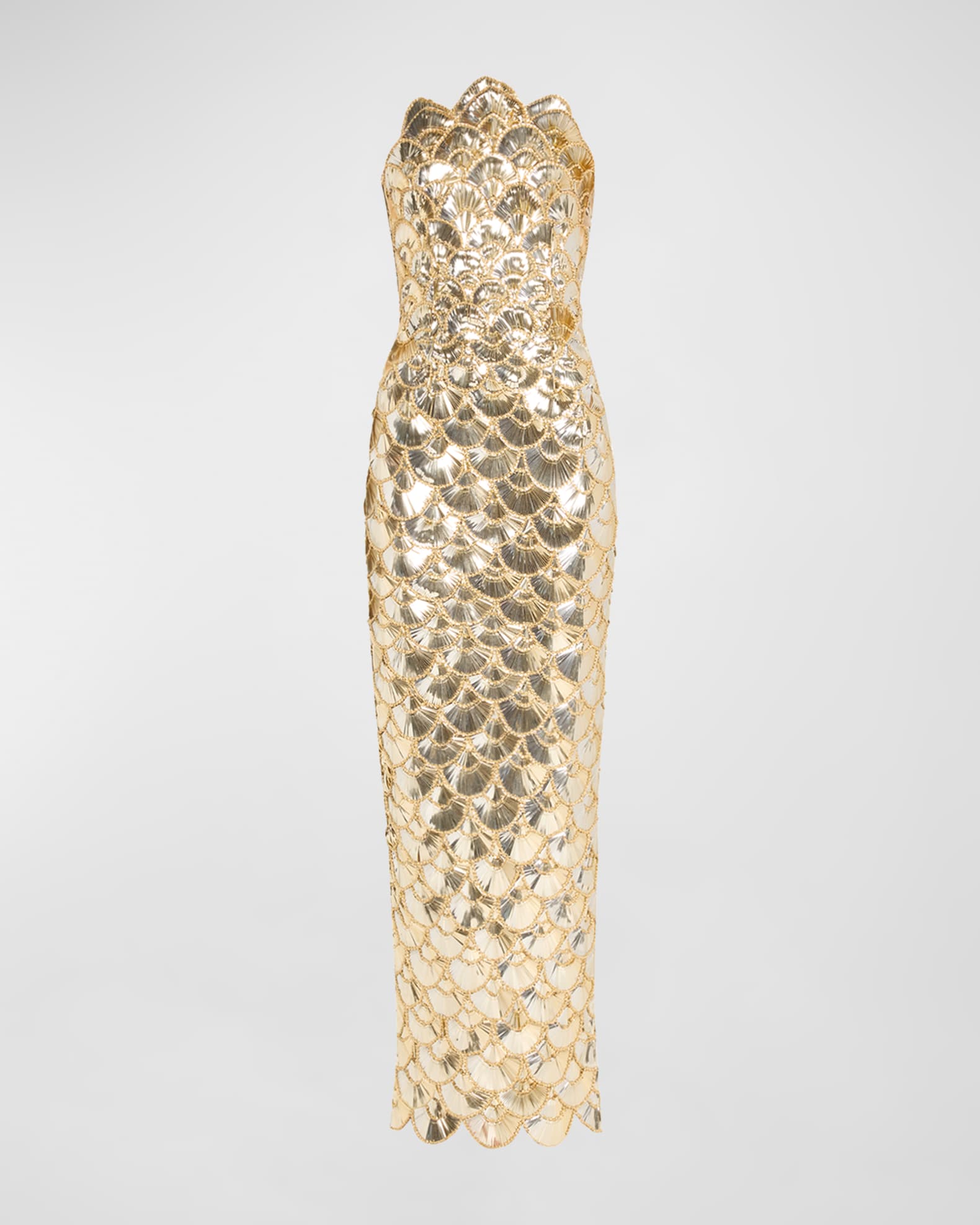 Oscar de la Renta Strapless Sequined Scallop Column Gown | Neiman Marcus