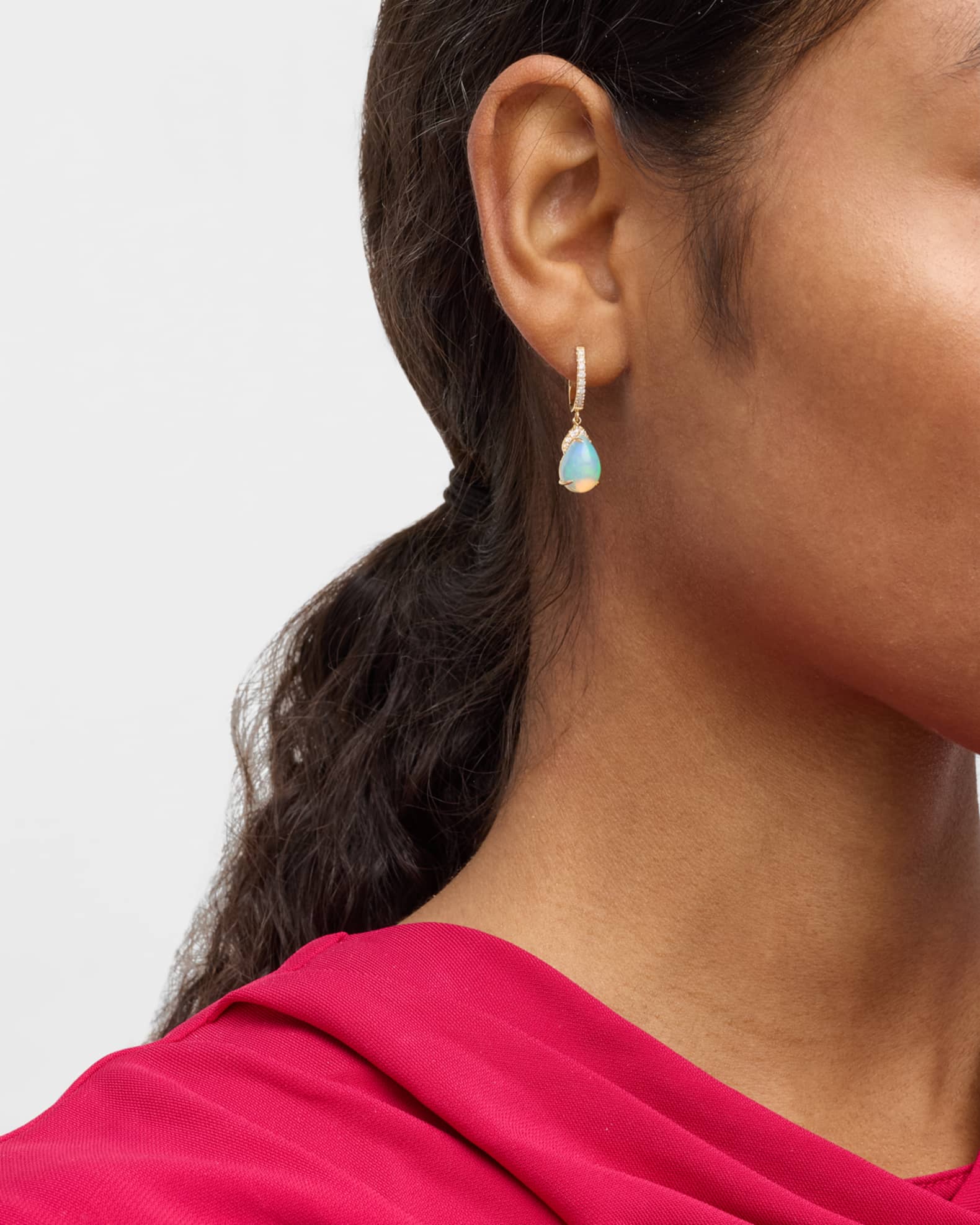 David Kord 18K Yellow Gold Pear Shaped Opal Earrings, 11x8mm | Neiman Marcus