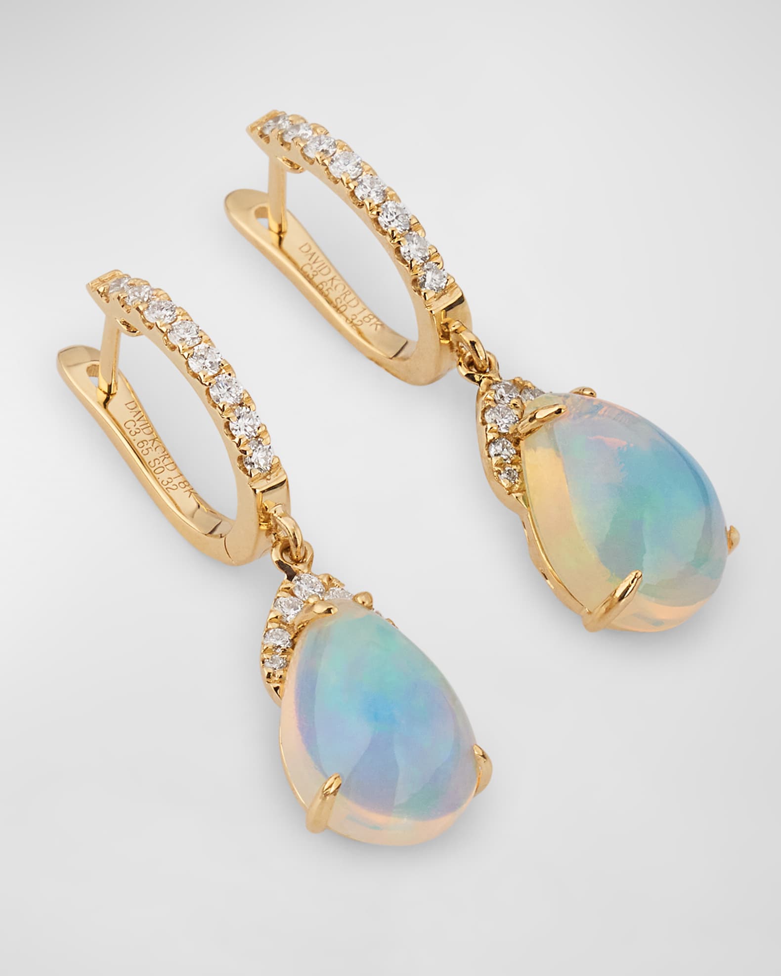 David Kord 18K Yellow Gold Pear Shaped Opal Earrings, 11x8mm | Neiman Marcus