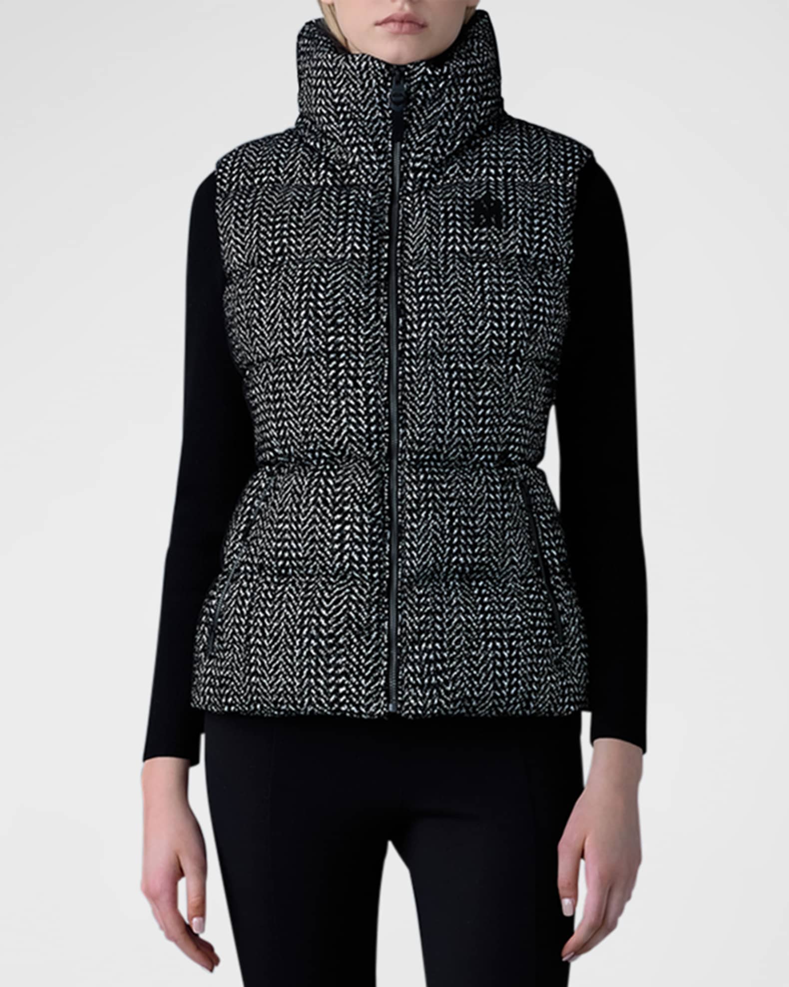 Mackage Chaya Flocked Chevron Houndstooth Light Down Vest | Neiman Marcus