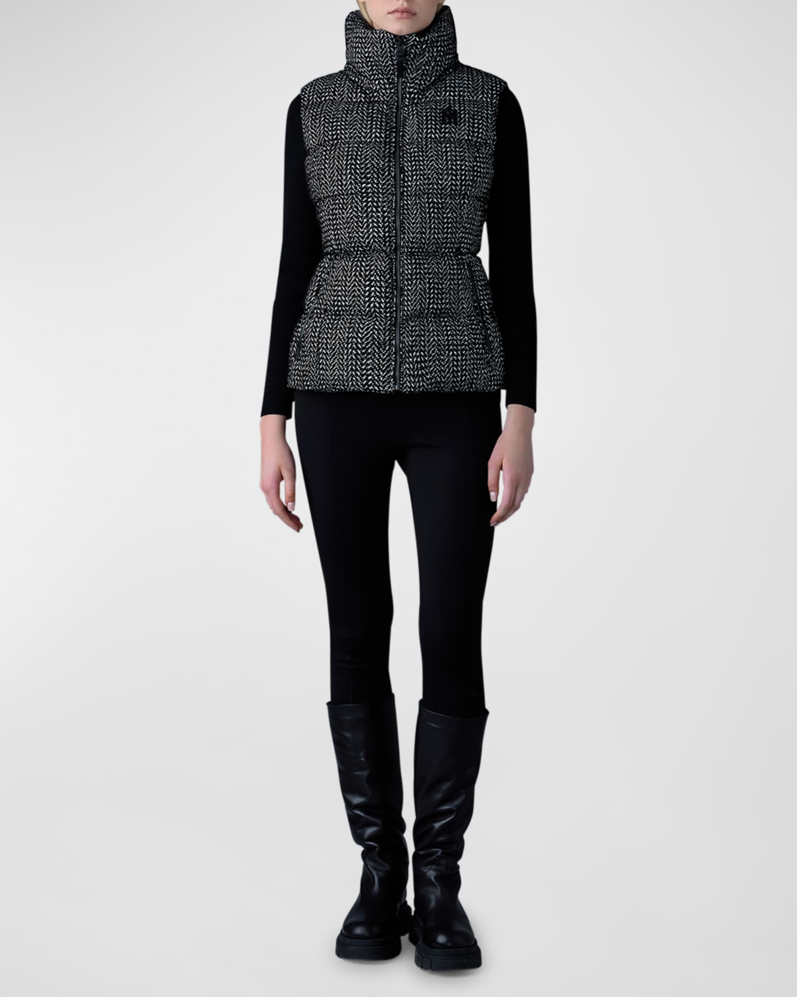 Mackage Chaya Flocked Chevron Houndstooth Light Down Vest | Neiman Marcus