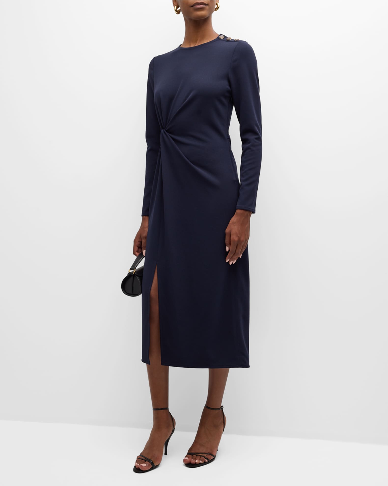 Tanya Taylor Robinette Knotted Long-Sleeve Midi Dress | Neiman Marcus