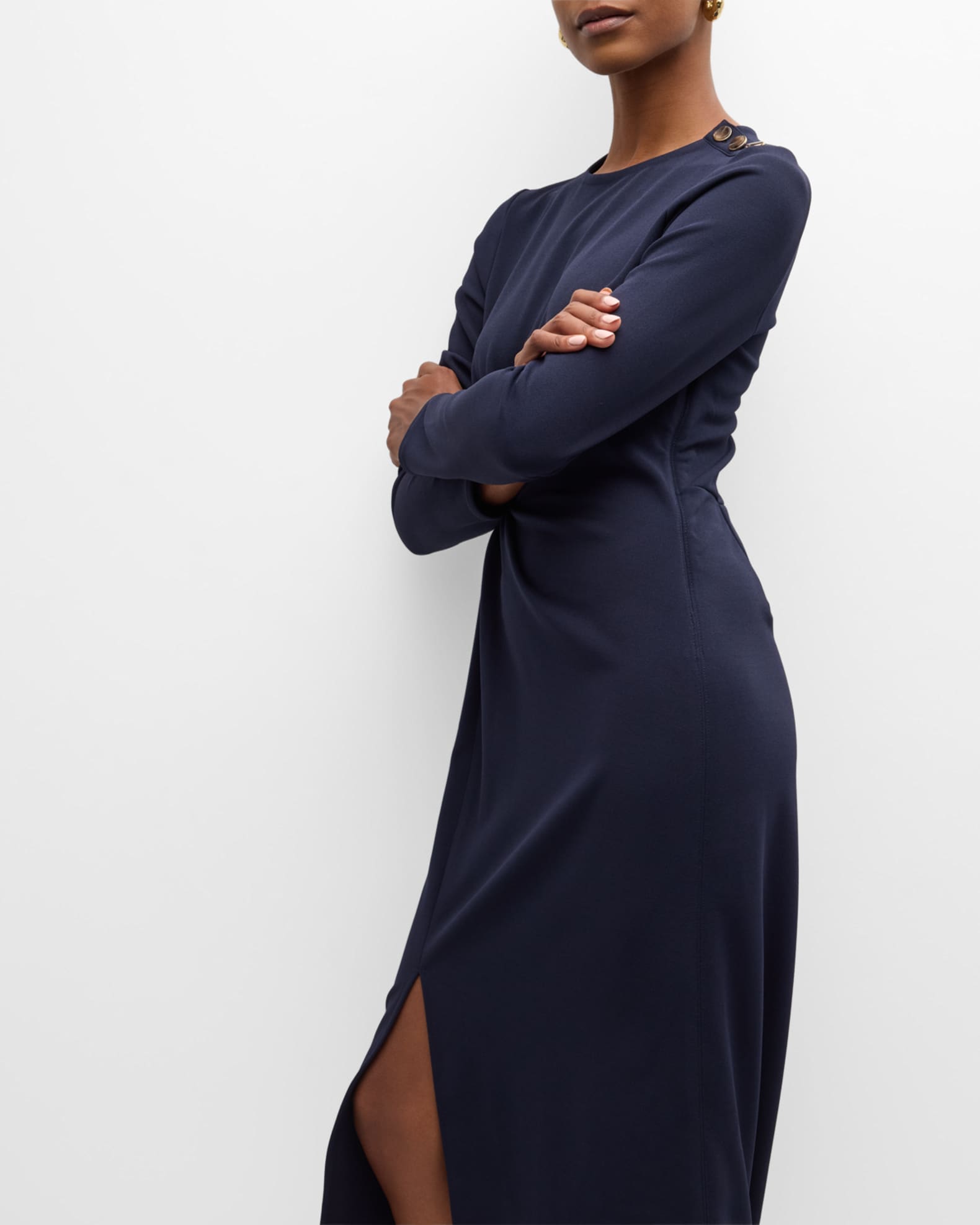 Tanya Taylor Robinette Knotted Long-Sleeve Midi Dress | Neiman Marcus