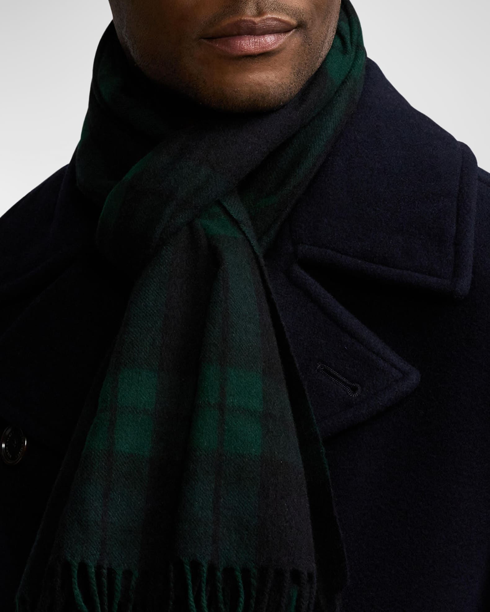Ralph Lauren Purple Label Men's Plaid Cashmere Fringe Scarf | Neiman Marcus