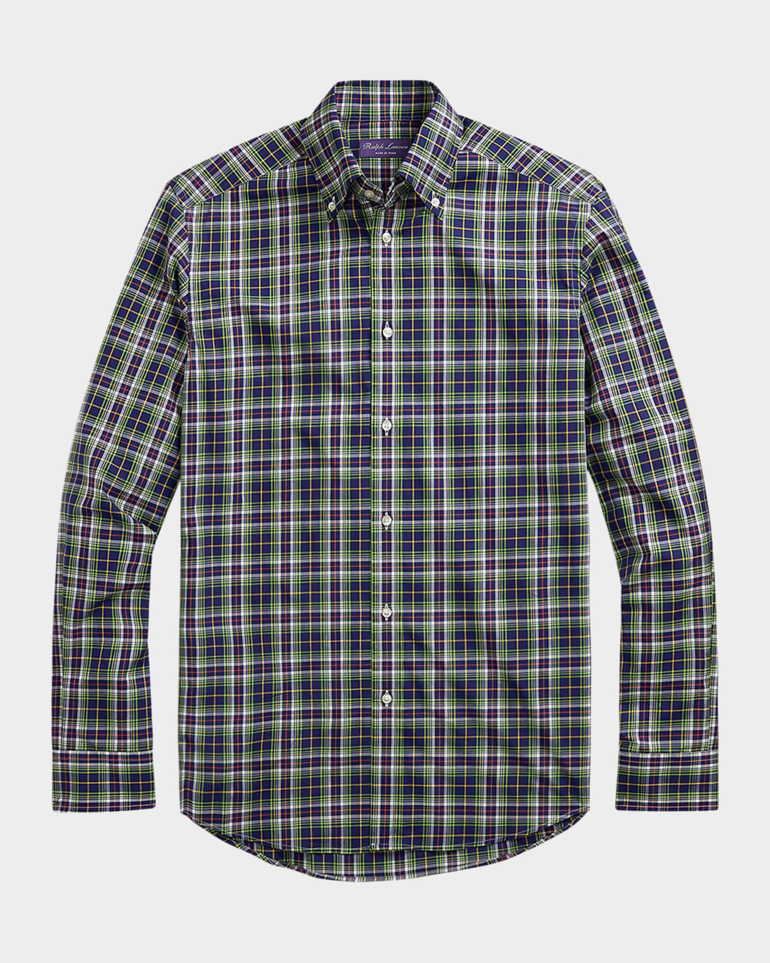 Ralph Lauren Purple Label Men's Cameron Plaid Poplin Shirt | Neiman Marcus