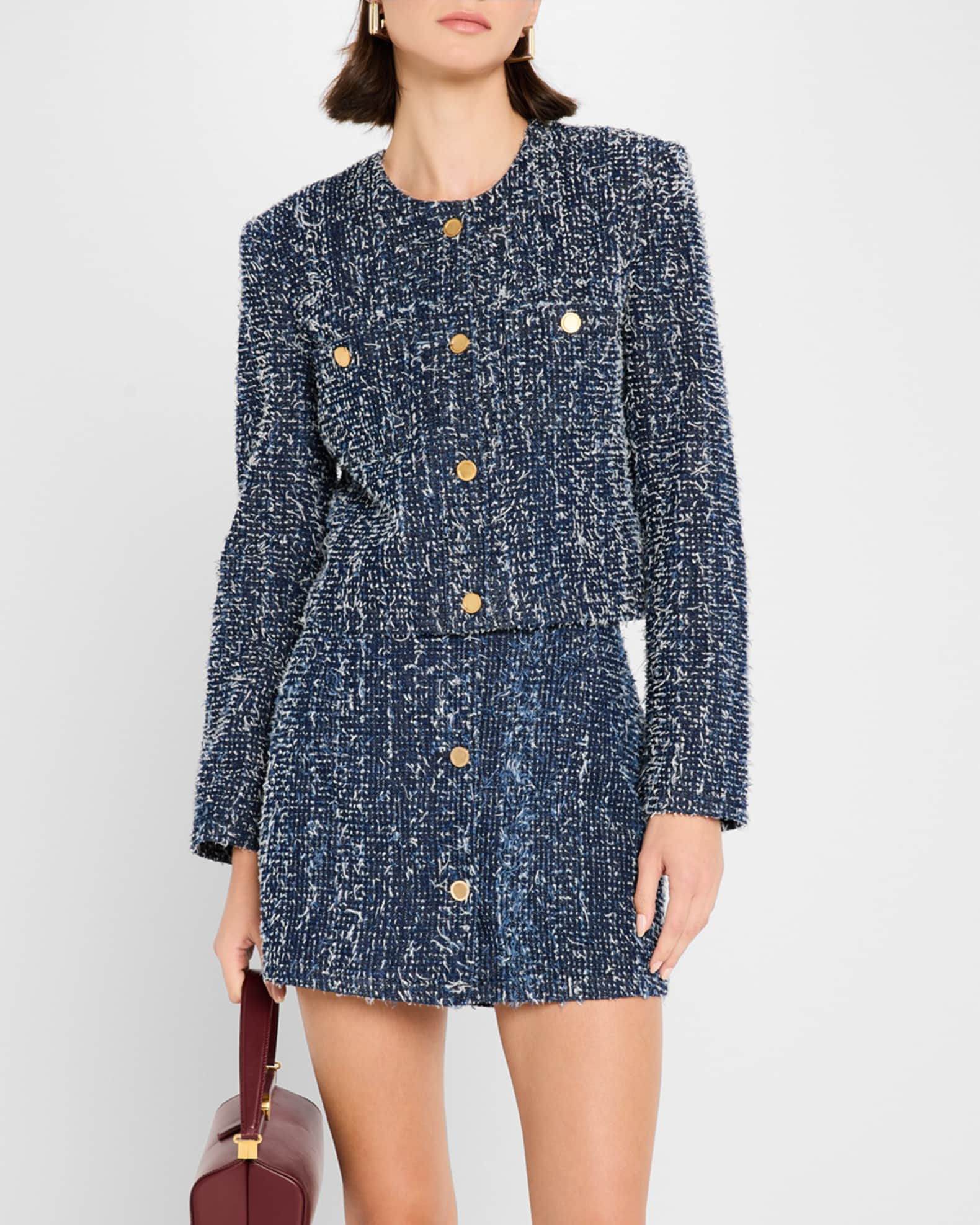 FRAME Tailored Denim Boucle Jacket | Neiman Marcus