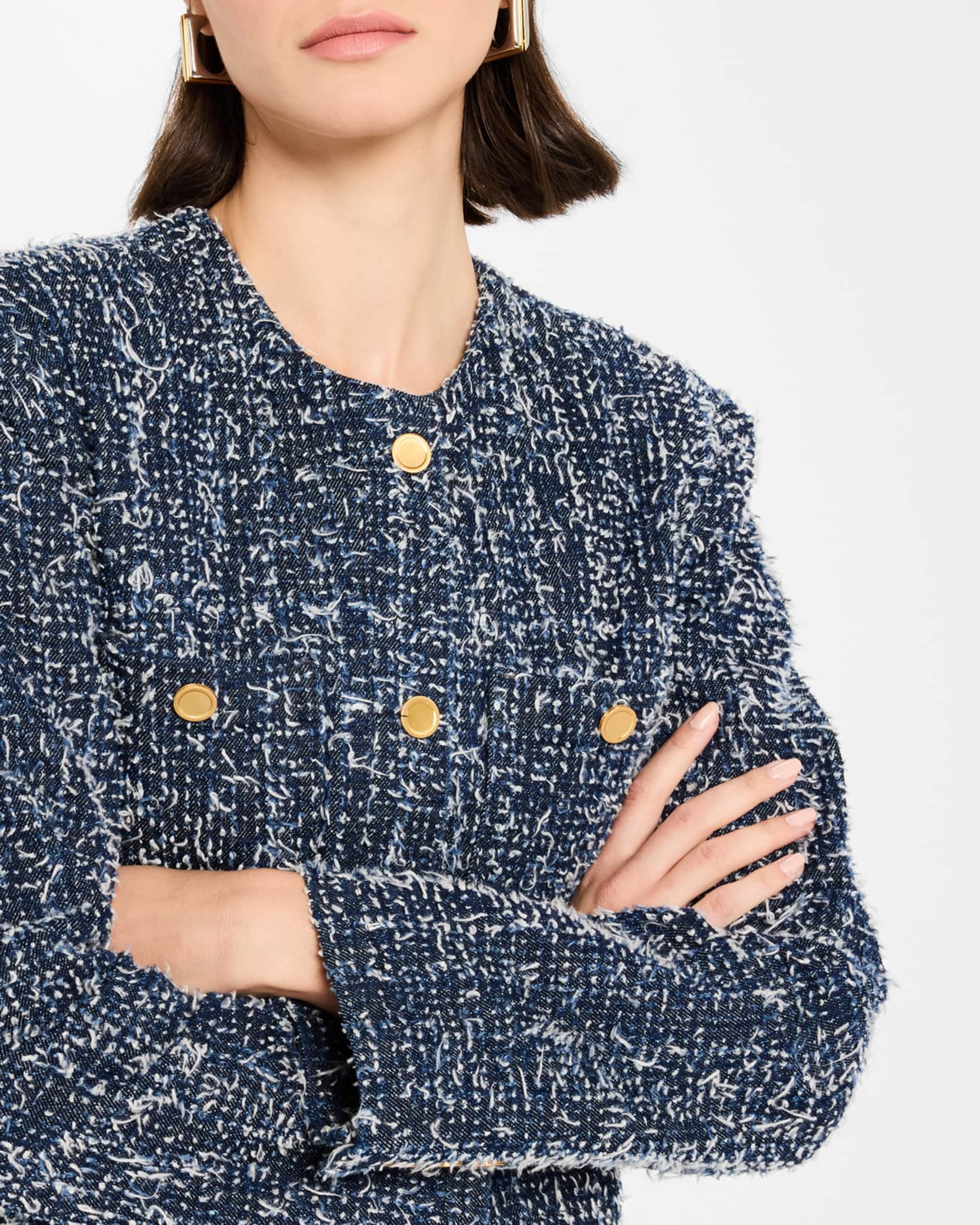FRAME Tailored Denim Boucle Jacket | Neiman Marcus