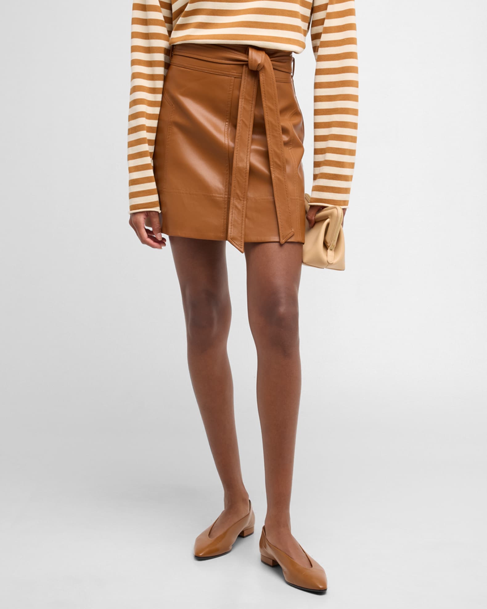 Tanya Taylor Courtney Belted Vegan Leather Mini Skirt | Neiman Marcus
