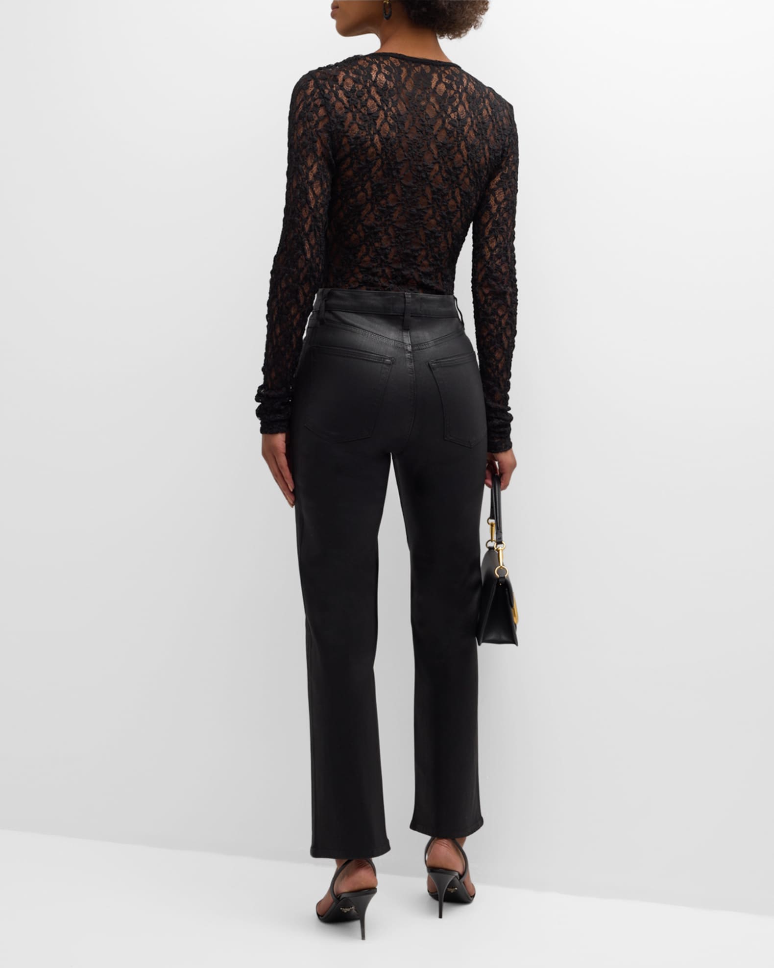 FRAME Crewneck Mesh Lace Tee | Neiman Marcus