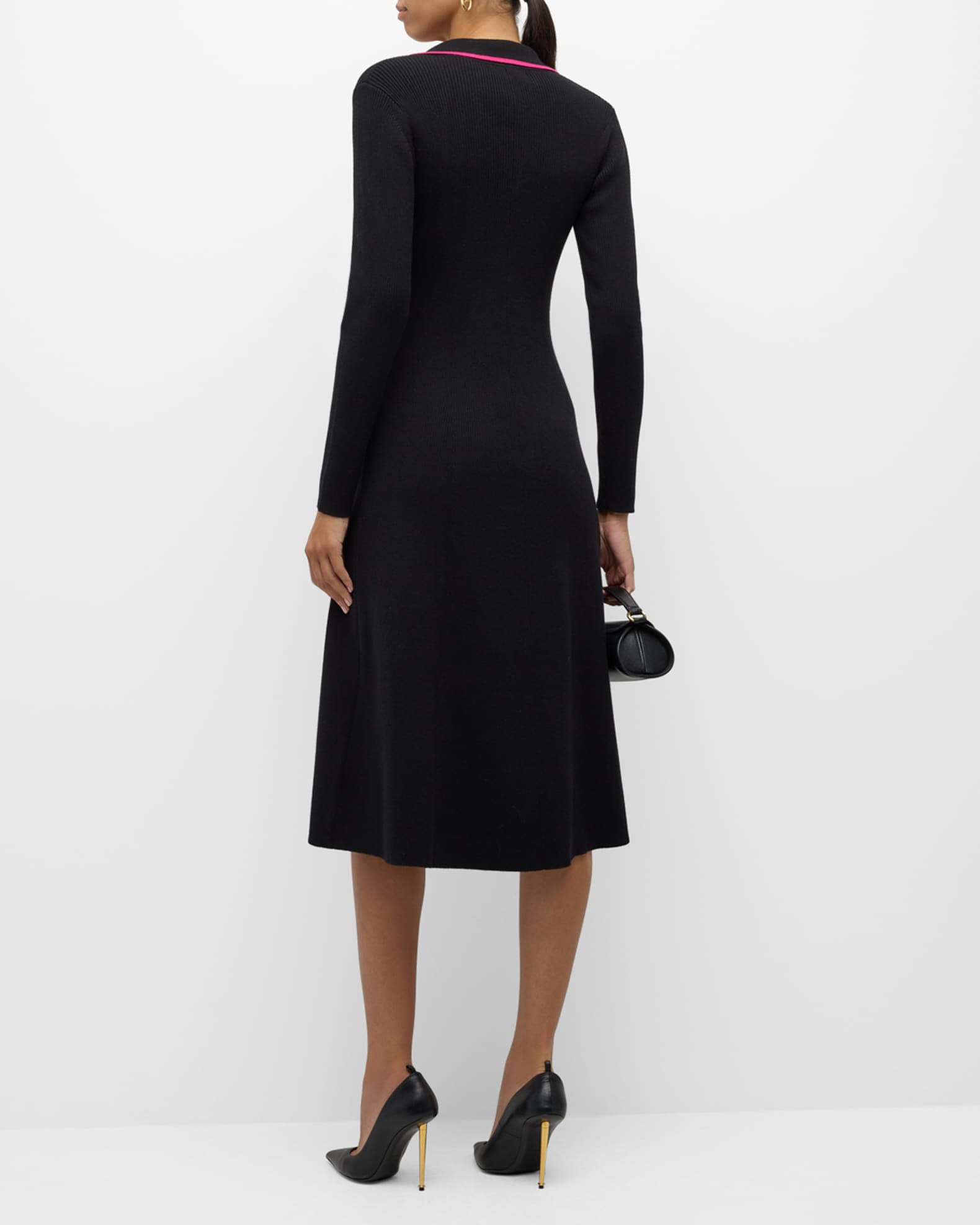 Elie Tahari The Nadia Contrast-Trim Midi Sweater Dress | Neiman Marcus