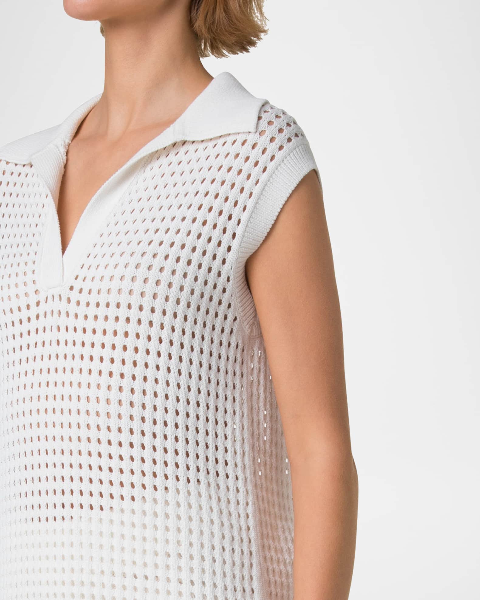 Akris punto Long Chunky Mesh Knit Polo Top | Neiman Marcus