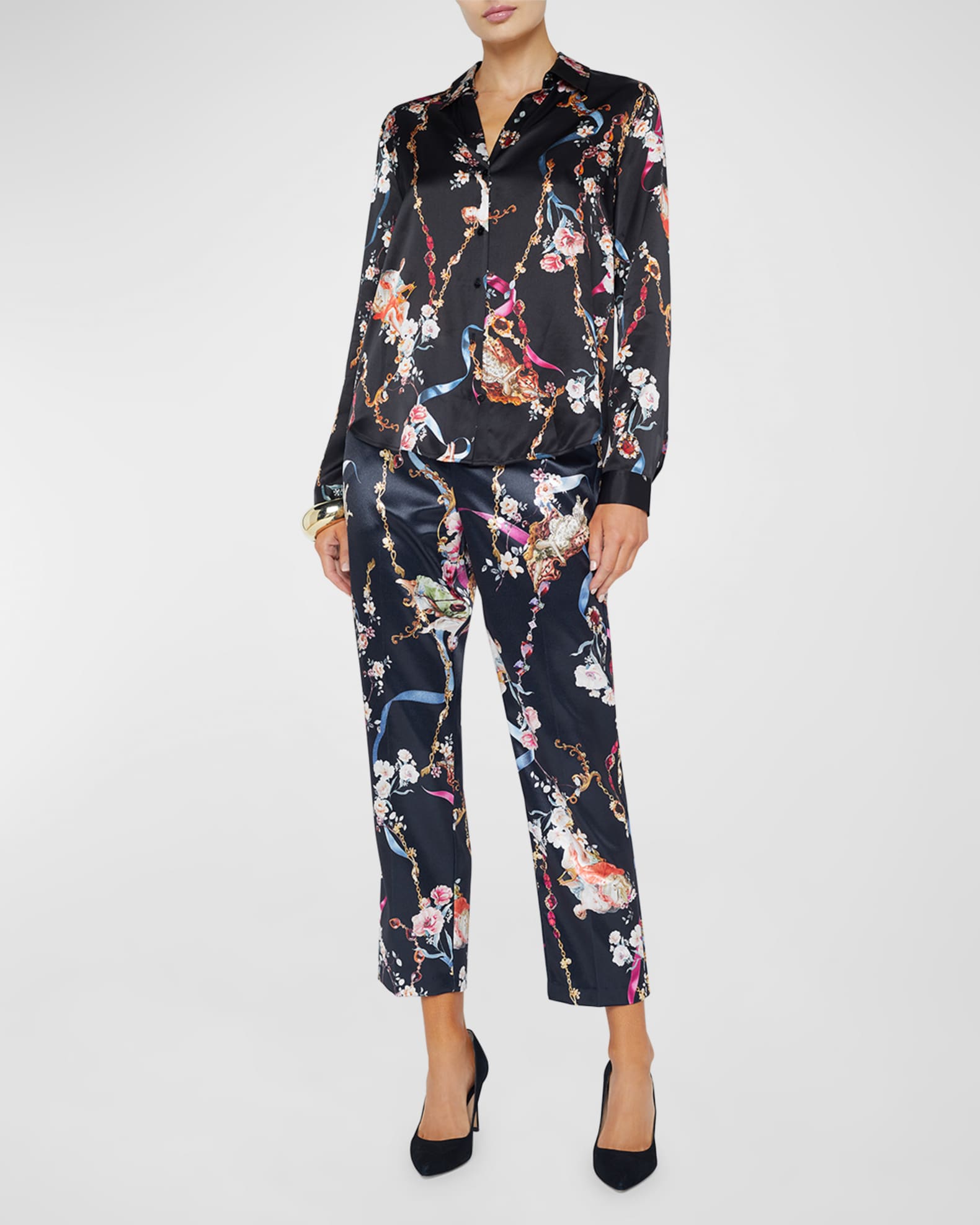 L'Agence Tyler Floral Silk Button-Front Blouse | Neiman Marcus