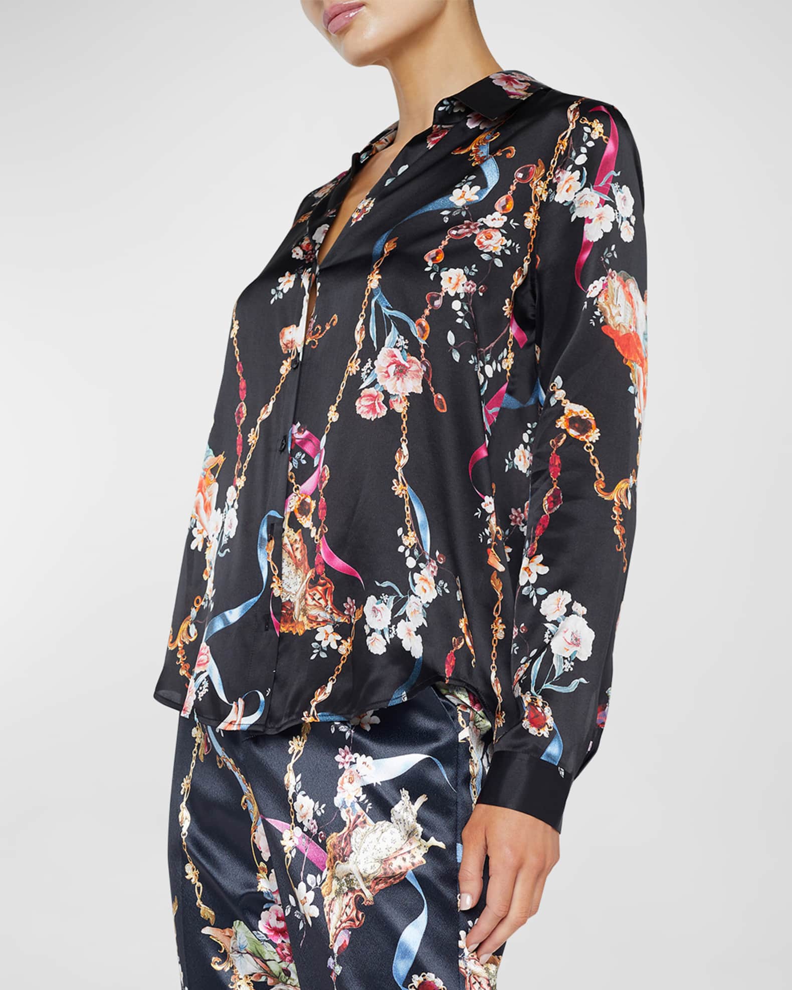 L'Agence Tyler Floral Silk Button-Front Blouse | Neiman Marcus