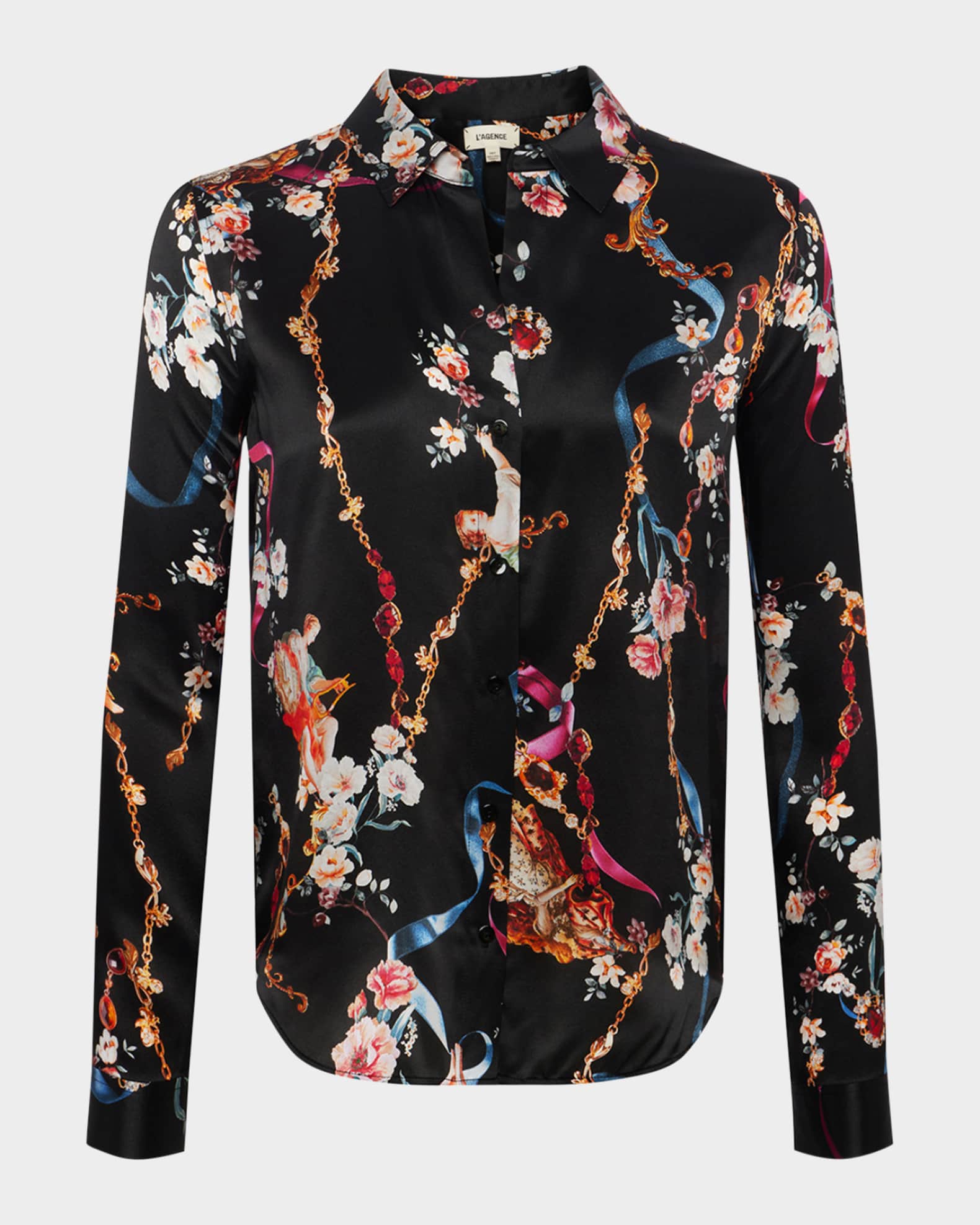 L'Agence Tyler Floral Silk Button-Front Blouse | Neiman Marcus