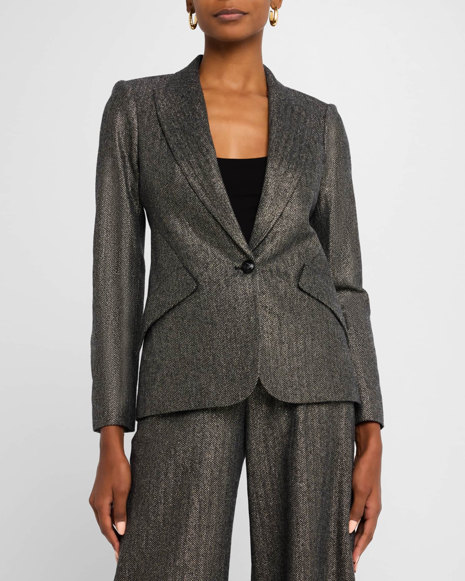 L'Agence Chamberlain Metallic Herringbone Single-Breasted Blazer ...