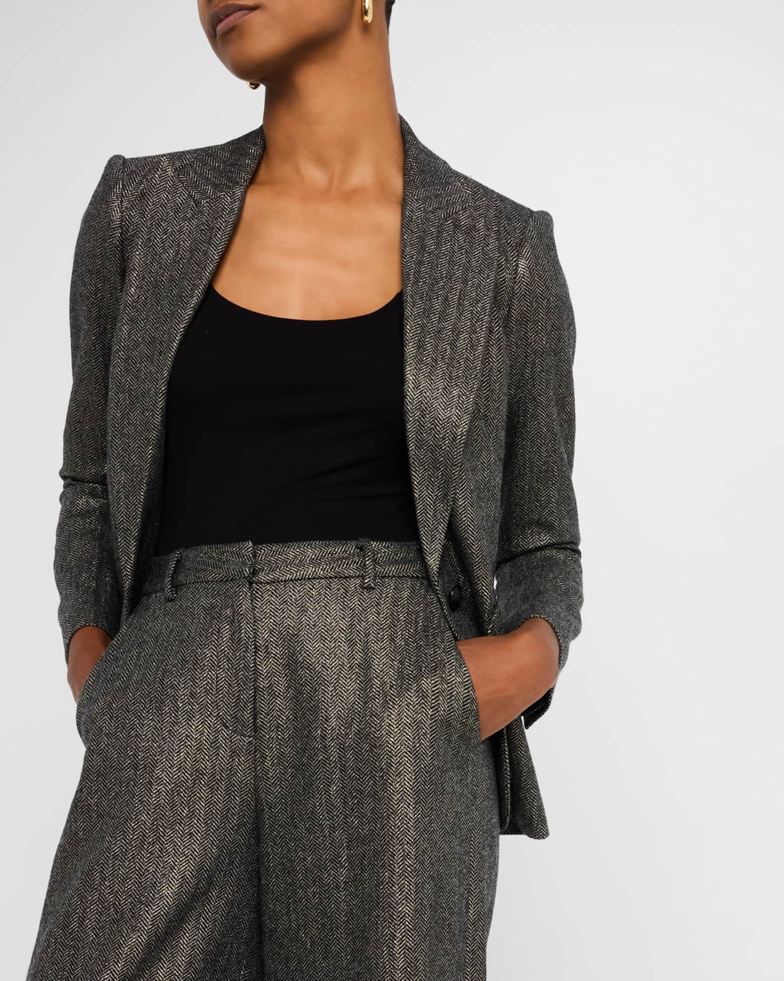 L'Agence Chamberlain Metallic Herringbone Single-Breasted Blazer ...