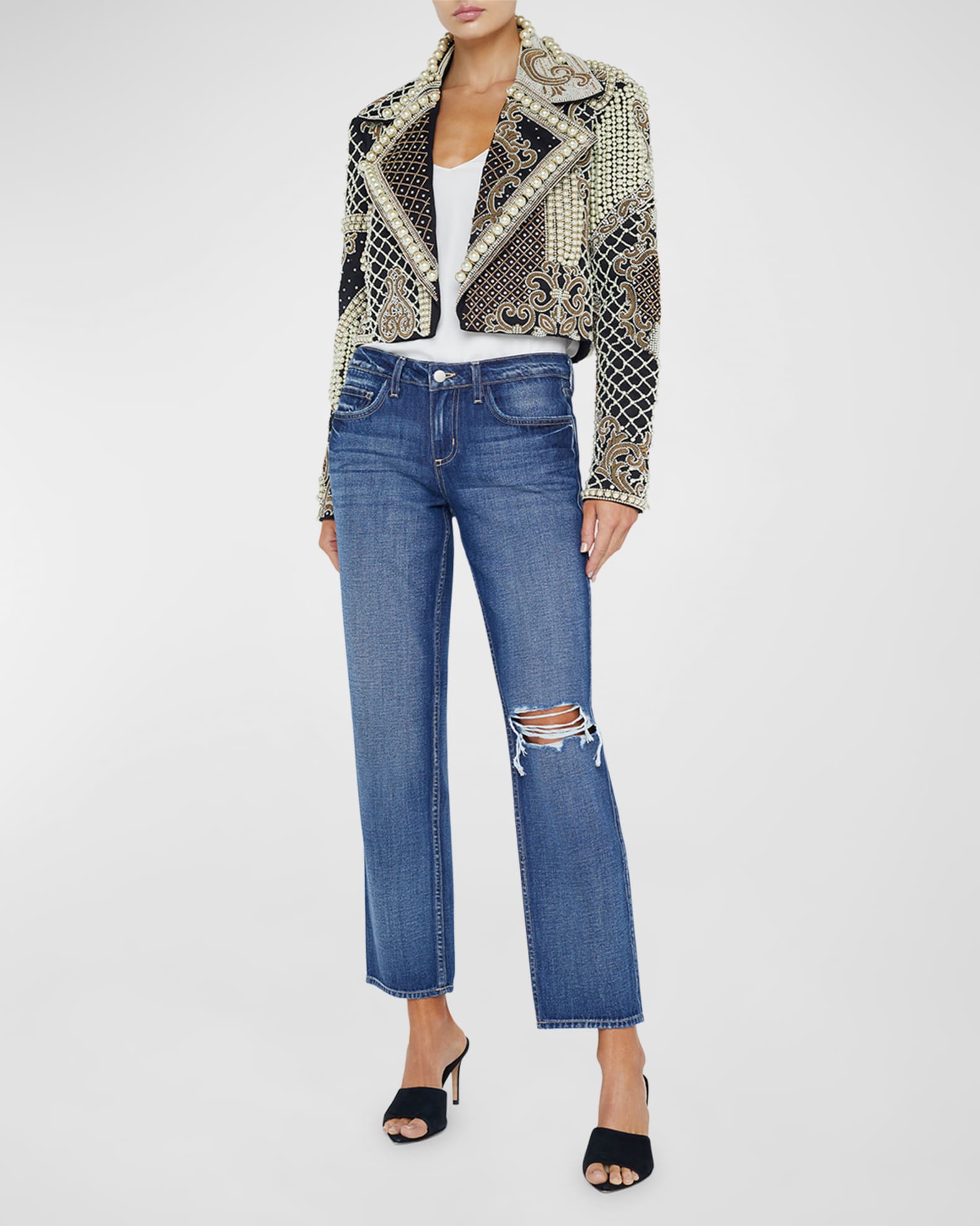 L'Agence Kya Embellished Cropped Blazer | Neiman Marcus