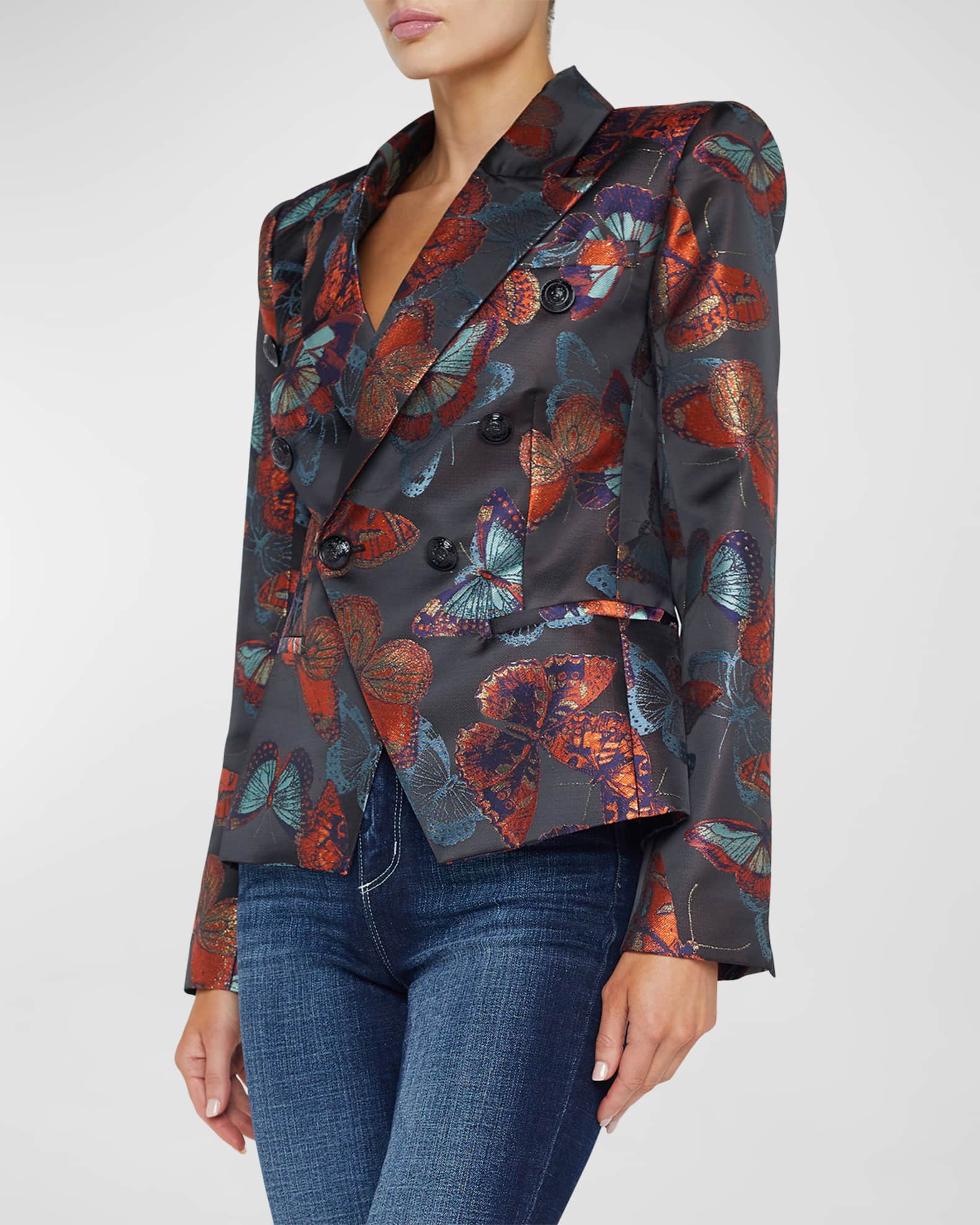 L'Agence Marie Butterfly Jacquard Double-Breasted Blazer | Neiman Marcus
