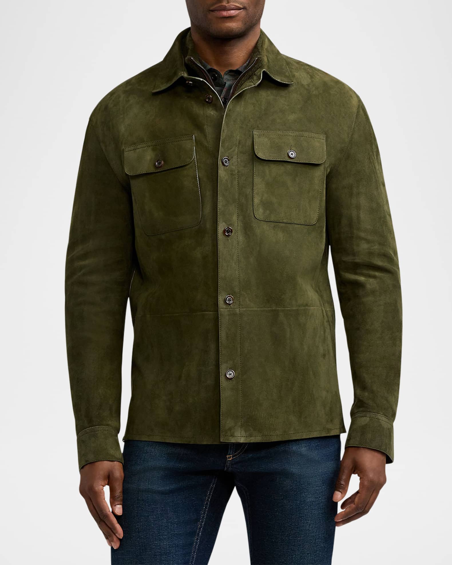 Ralph Lauren Purple Label Men's Suede Overshirt | Neiman Marcus