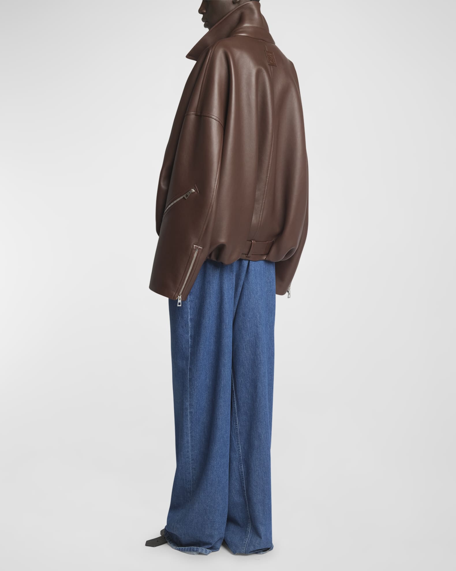 Loewe Leather Balloon Jacket with Zipper Detail | Neiman Marcus