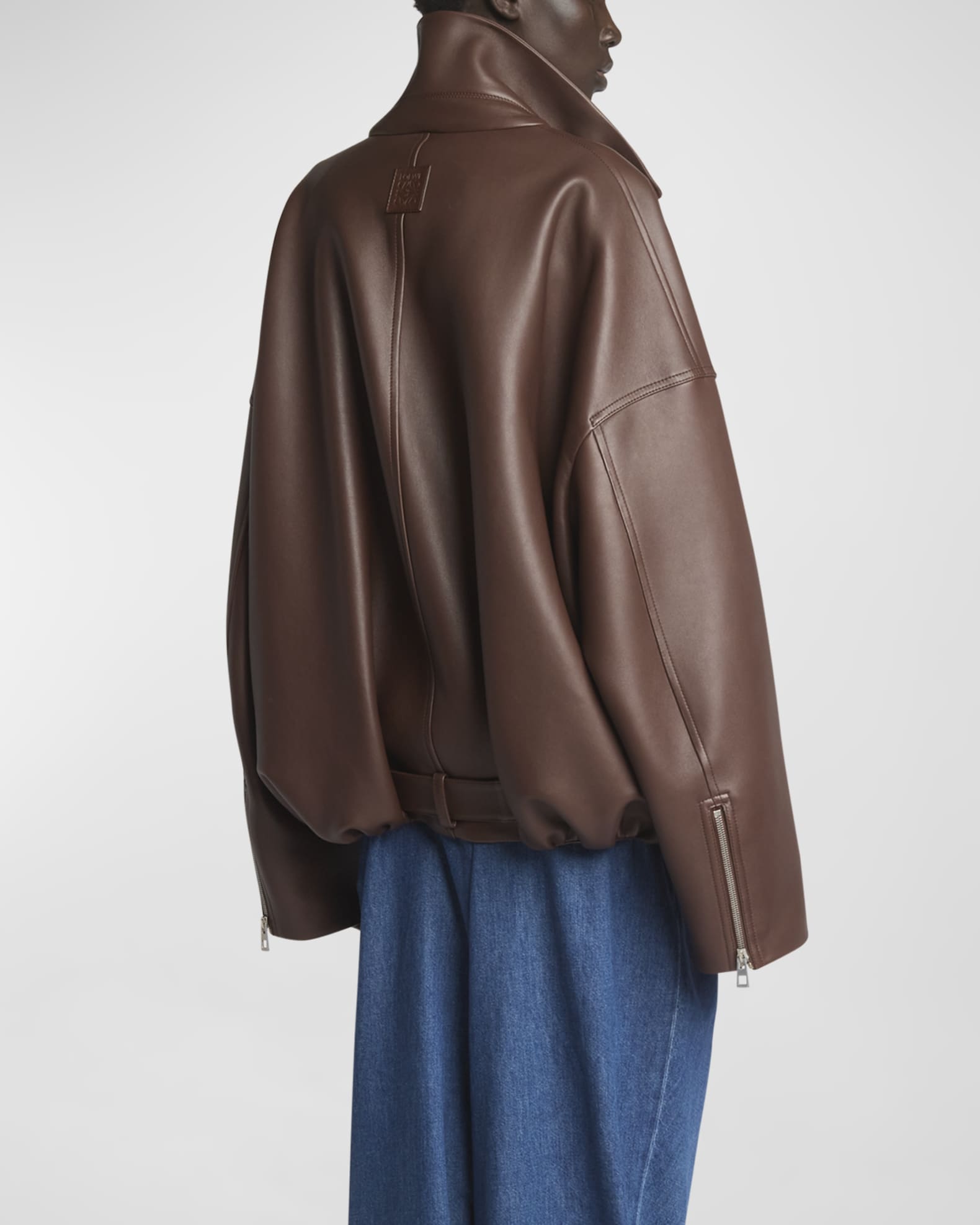 Loewe Leather Balloon Jacket with Zipper Detail | Neiman Marcus