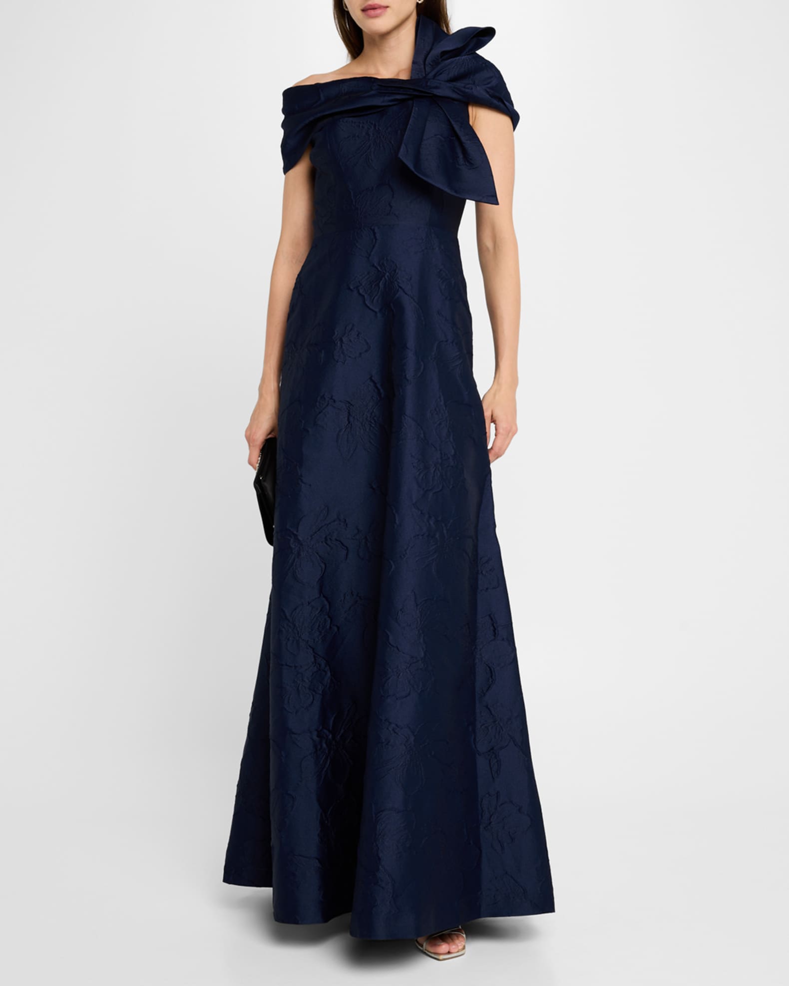 Rickie Freeman for Teri Jon Off-Shoulder Floral Jacquard Bow Gown ...