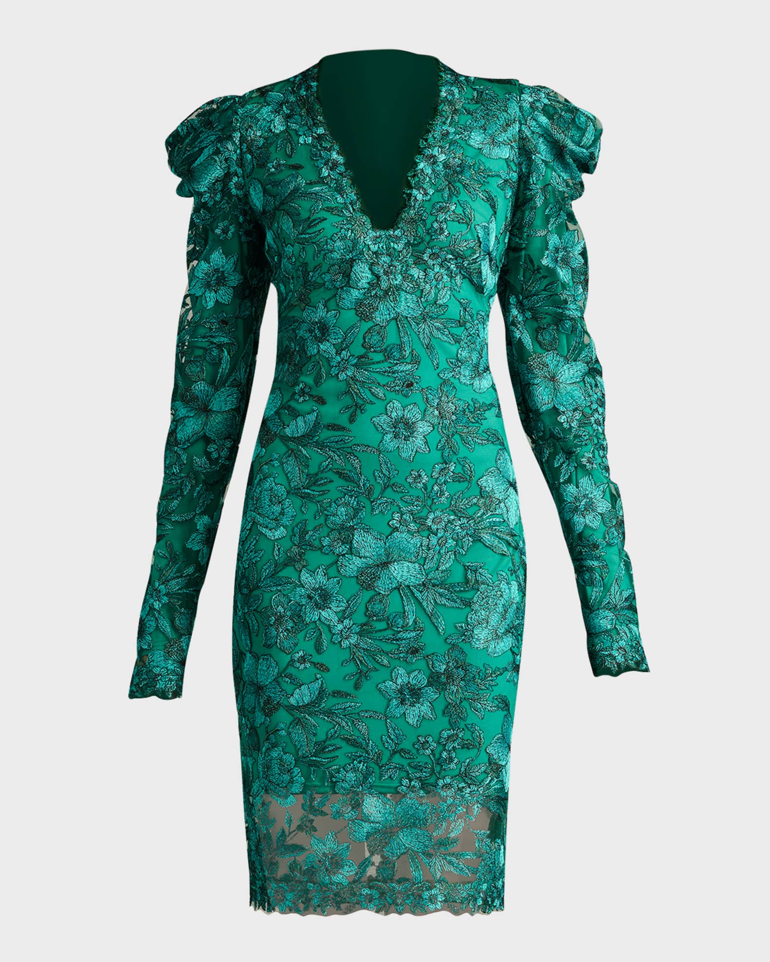 Tadashi Shoji Floral-Embroidered Ruffle Bodycon Dress | Neiman Marcus