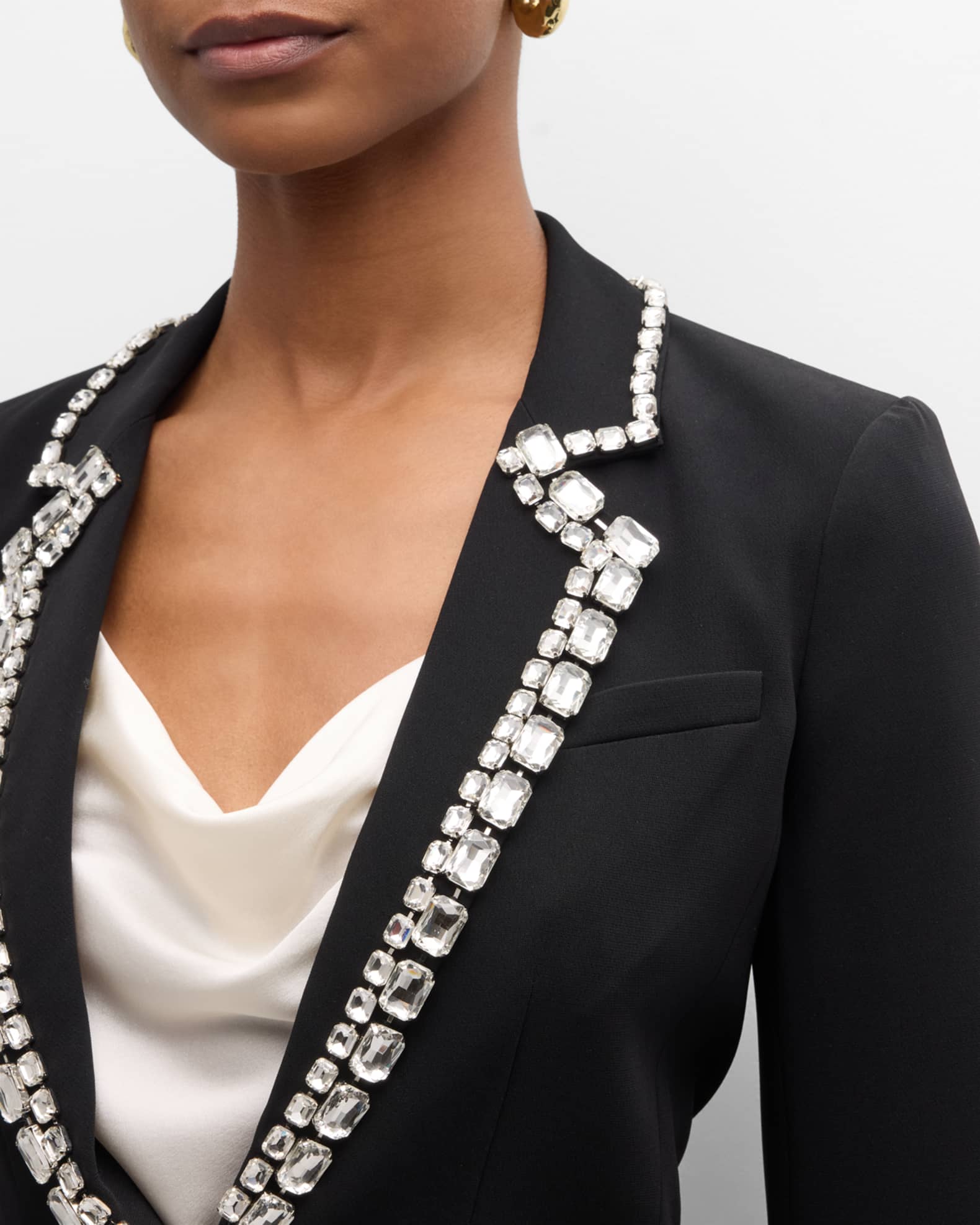 Cinq a Sept Rhinestone Chain Karlie Crepe Blazer | Neiman Marcus