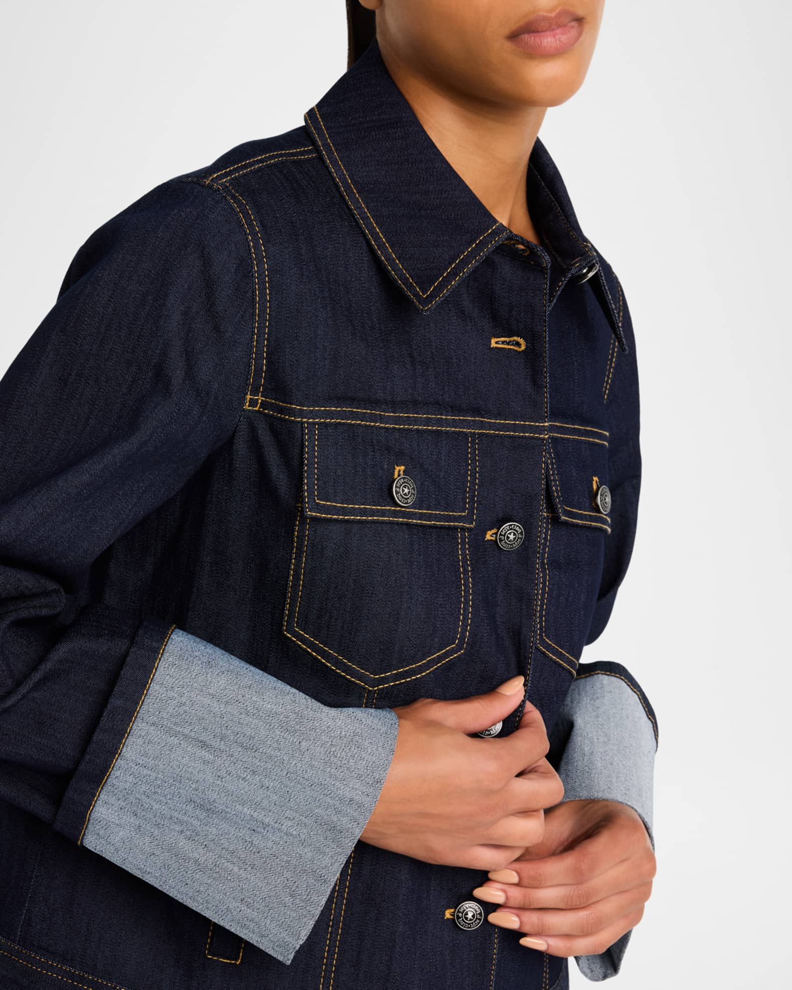 Cinq a Sept Beni Topstitched Stretch Denim Jacket | Neiman Marcus