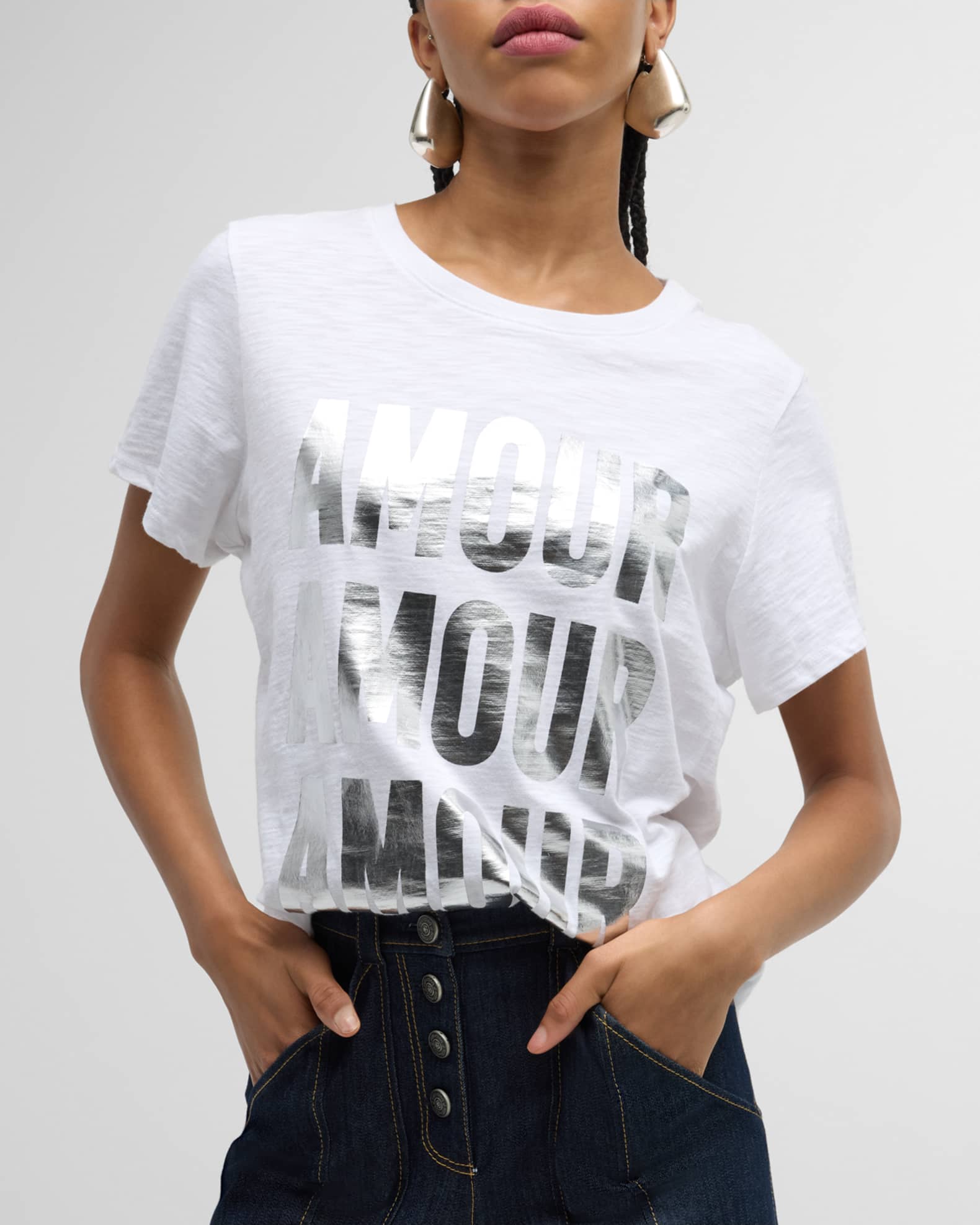 Cinq a Sept Amour Foiled Print Short-Sleeve Cotton Tee | Neiman Marcus